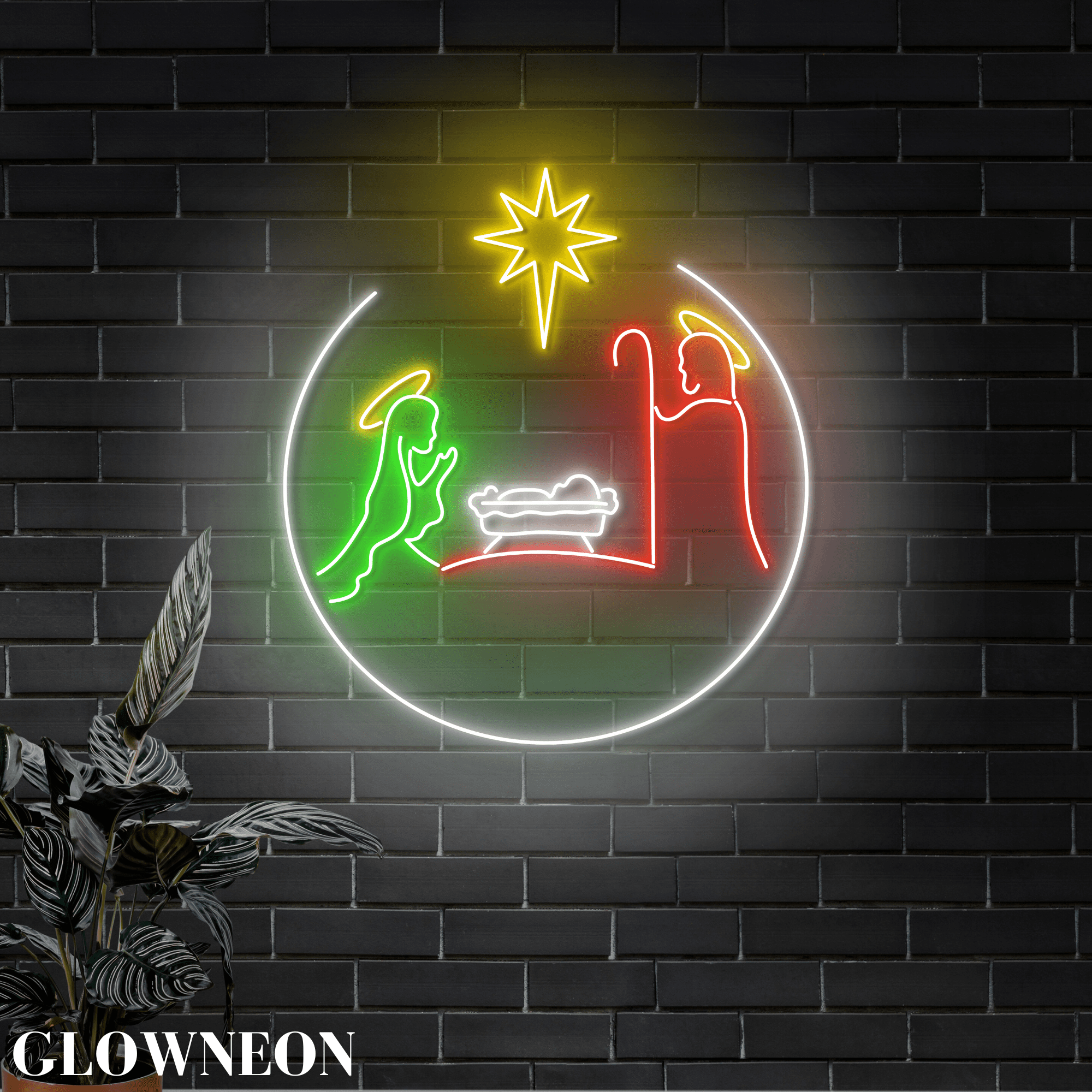 Glowneon Jesus Holy Family Neon Sign, Merry Christmas Neon Wall Decor ...