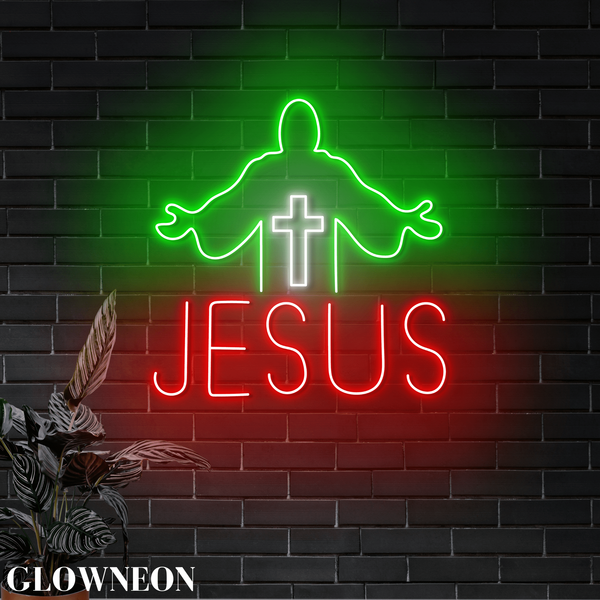 Glowneon Jesus Led Wall Art, Jesus Cross Led Sign, Christmas Wall Art ...