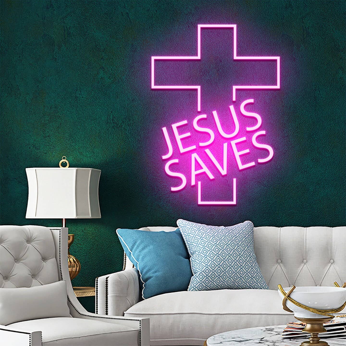 Glowneon Jesus Saves Neon Sign, Cross Jesus LED sign - Walmart.com