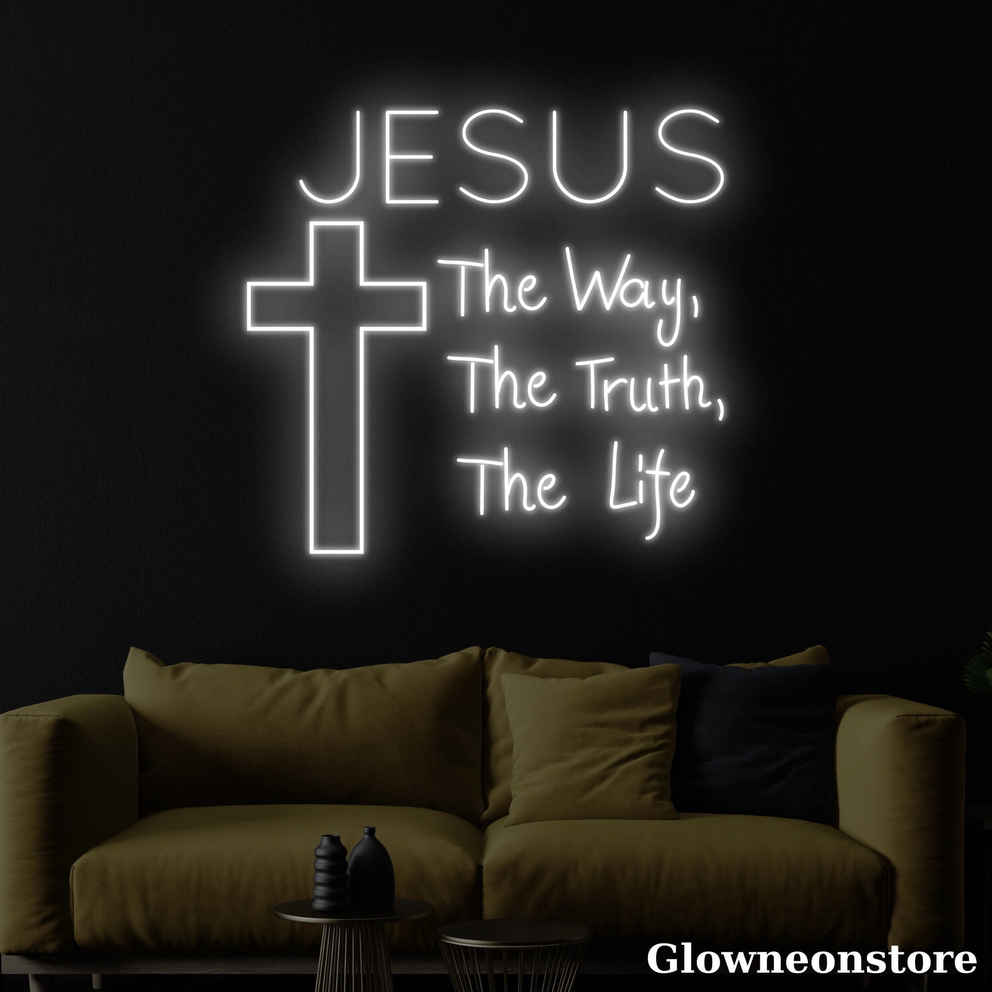Glowneon Jesus The Way The Truth The Life Neon Sign, Cross Jesus LED ...