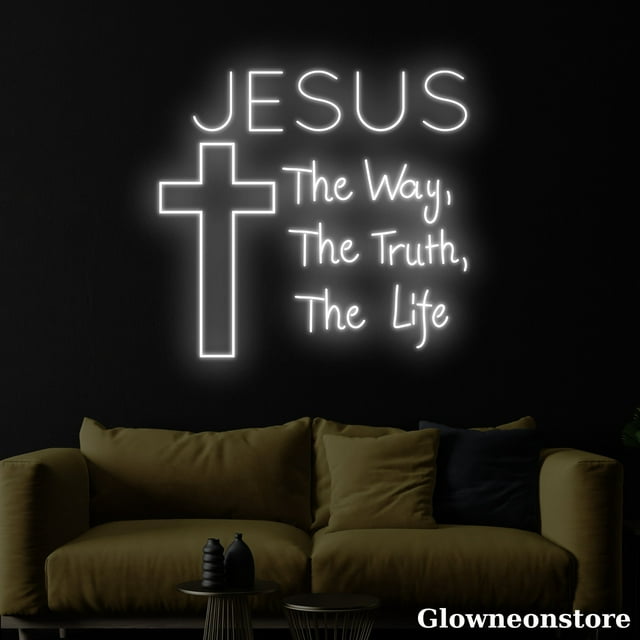 Glowneon Jesus The Way The Truth The Life Neon Sign, Cross Jesus LED ...