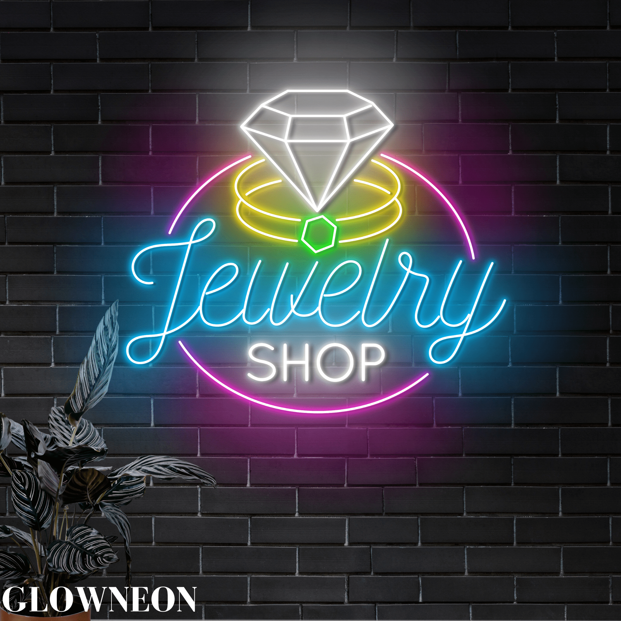Glowneon Jewelry Shop Logo Neon Sign, Diamond Jewelry Shop Wall Decor ...