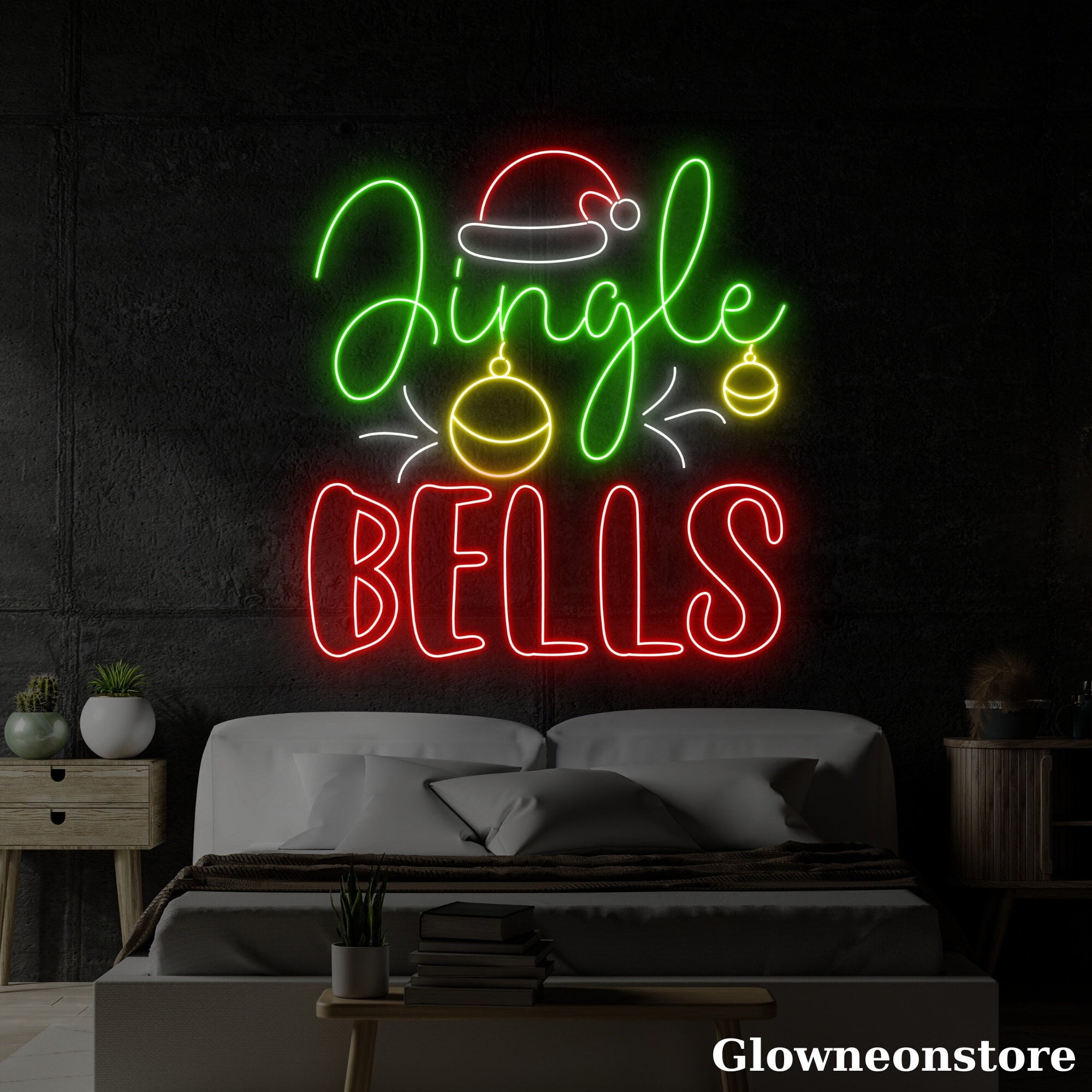 Glowneon Jingle Bells Neon Sign, Santa Hat Led Sign, Christmas Bubbles ...
