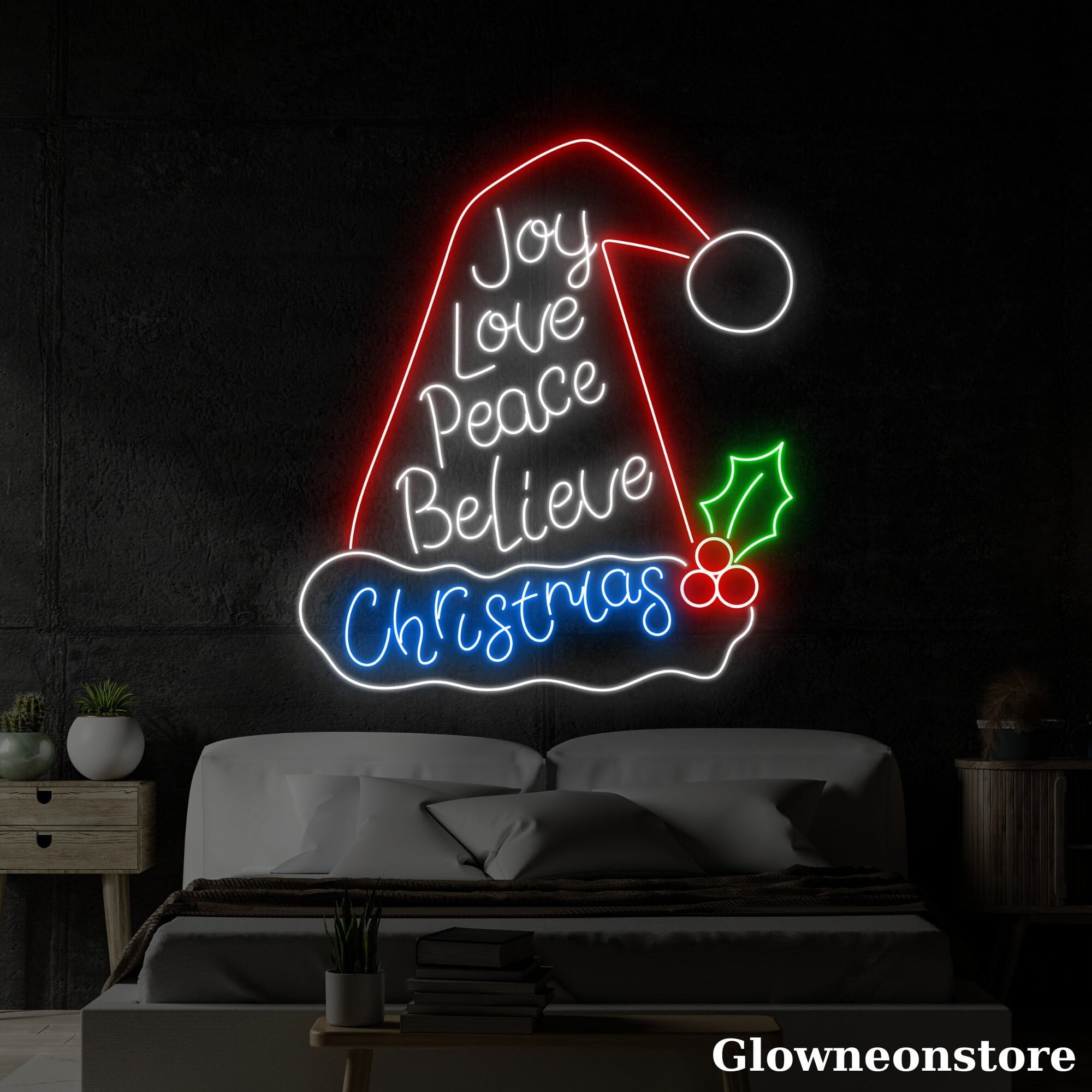 Glowneon Joy Love Peace Believe Christmas Neon Sign, Joy Love Peace LED ...