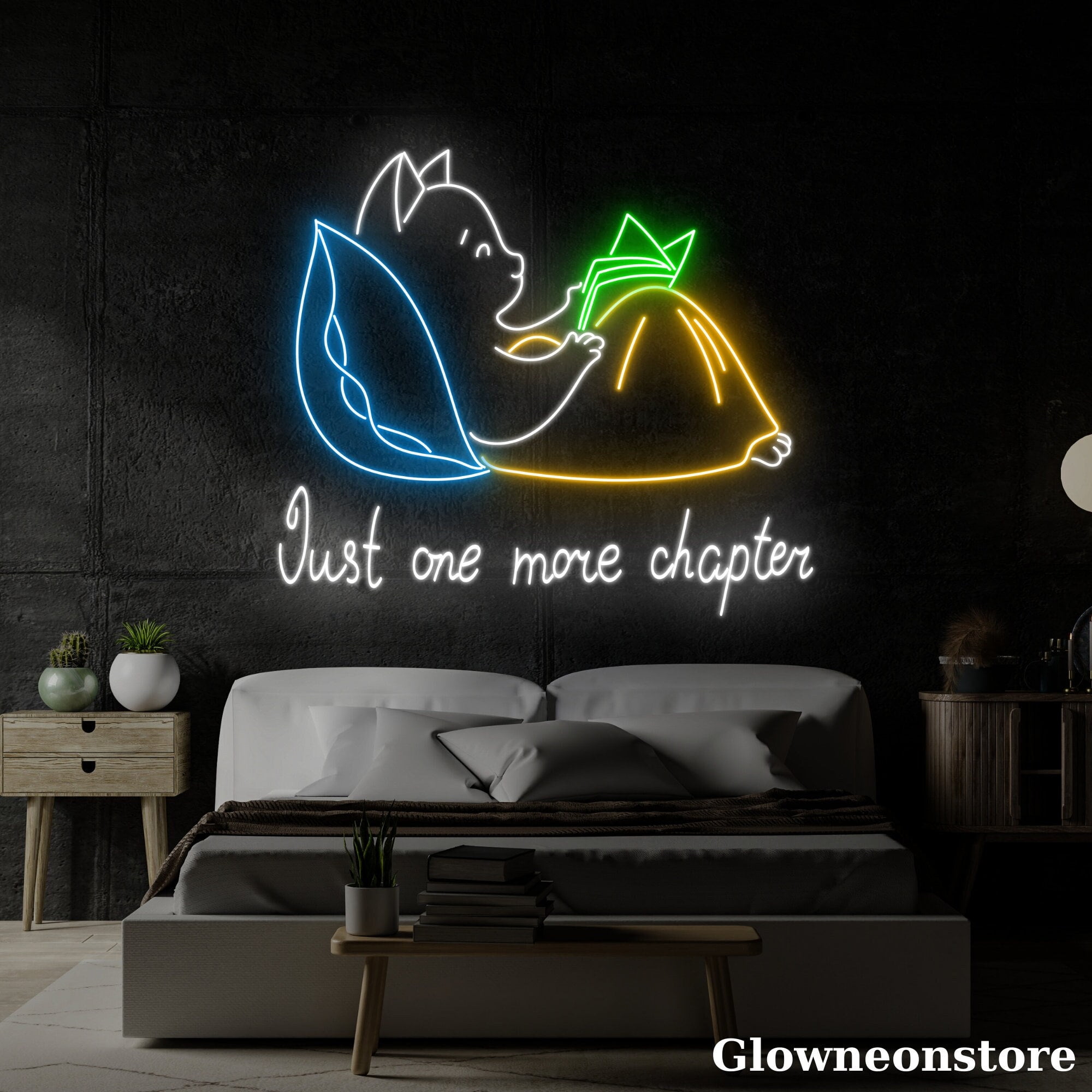 Glowneon Just One More Chapter Neon Sign, Cat Reading Book Led Sign ...