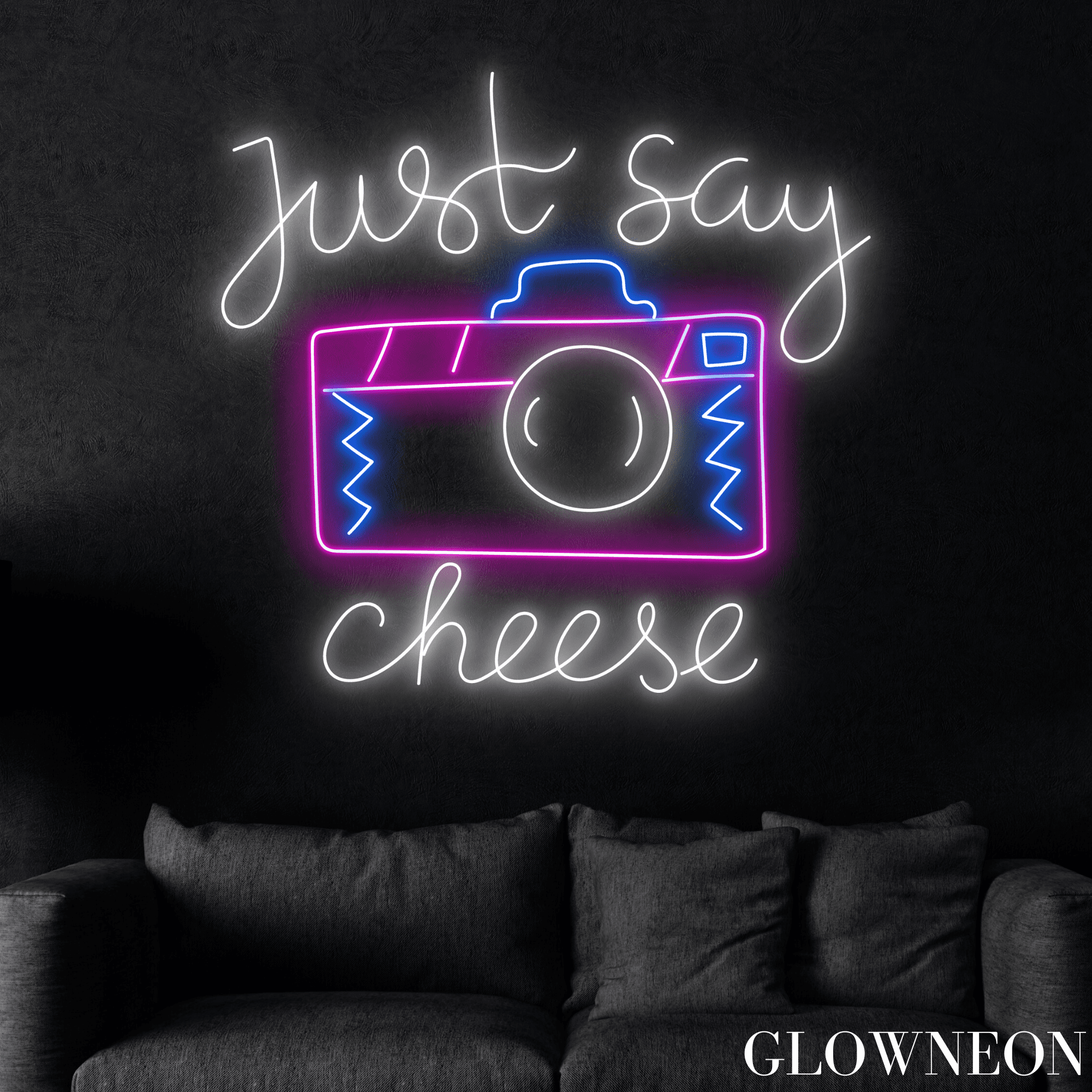 Glowneon Just Say Cheese Neon Sign, Camera Led Sign,Photo Studio Art ...