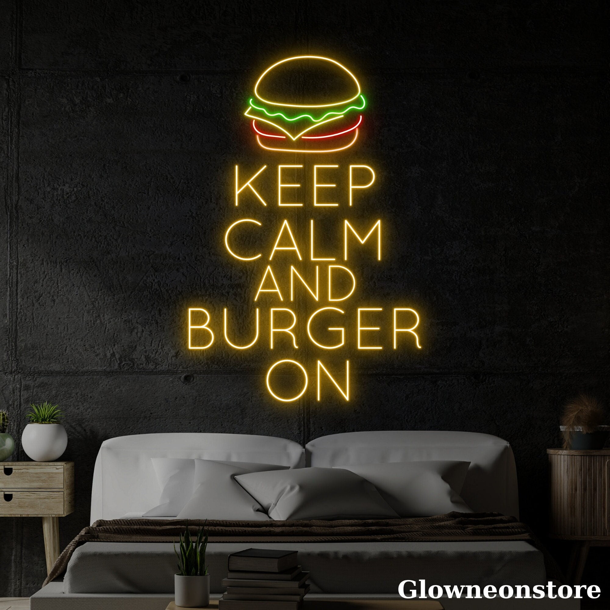 Glowneon Keep Calm and Burger on Neon Sign, Burger Led Sign, Fast Food ...