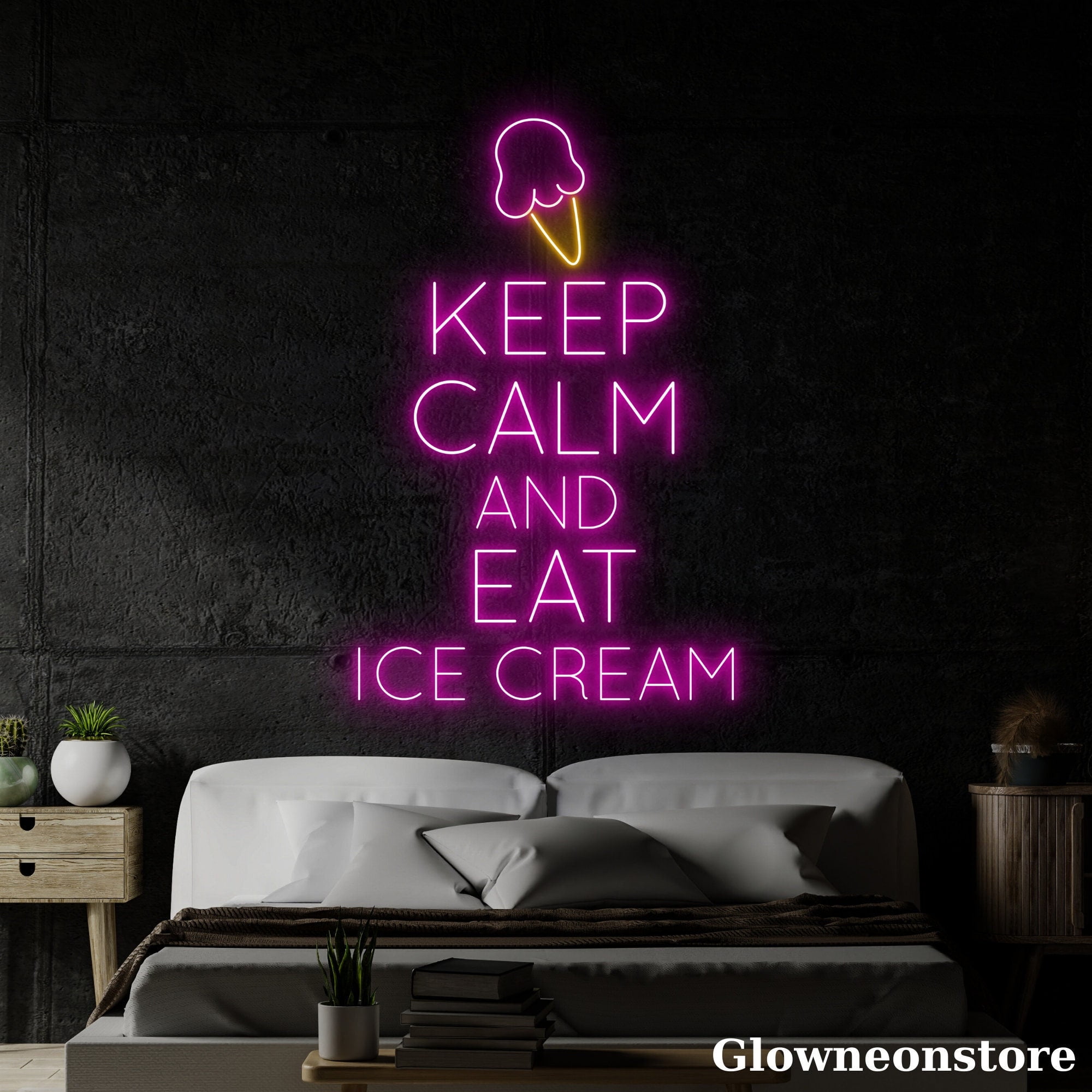 Glowneon Keep Calm and Eat Ice Cream Neon Sign, Ice Cream Led Sign, Ice ...