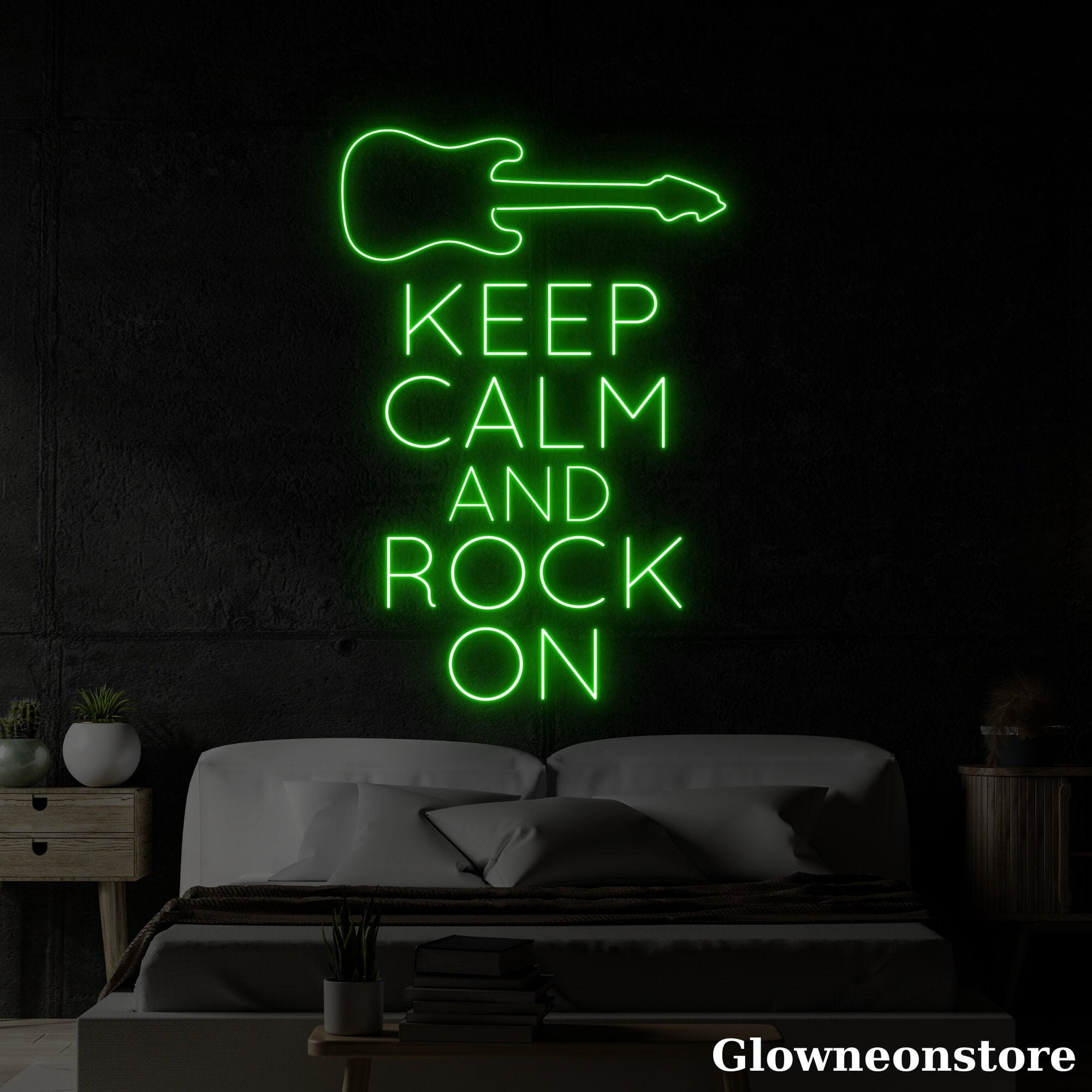 Glowneon Keep Calm and Rock on Neon Sign, Guitar Led Sign, Instruments ...