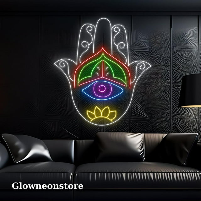 Glowneon Khamsa Hand Evil Eye Neon Sign, Hand Of Fatima Wall Decor ...