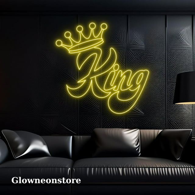 Glowneon King Crown Neon Sign, King Crown Led Sign, Handmade Crown Led ...