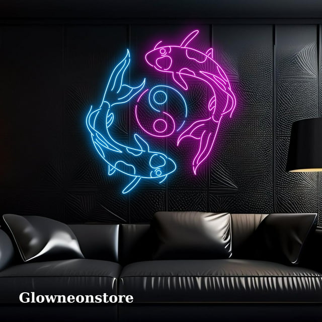 Glowneon Koi Fish Yin and Yang Neon Sign, Koi Fish Led Light, Yin Yang ...