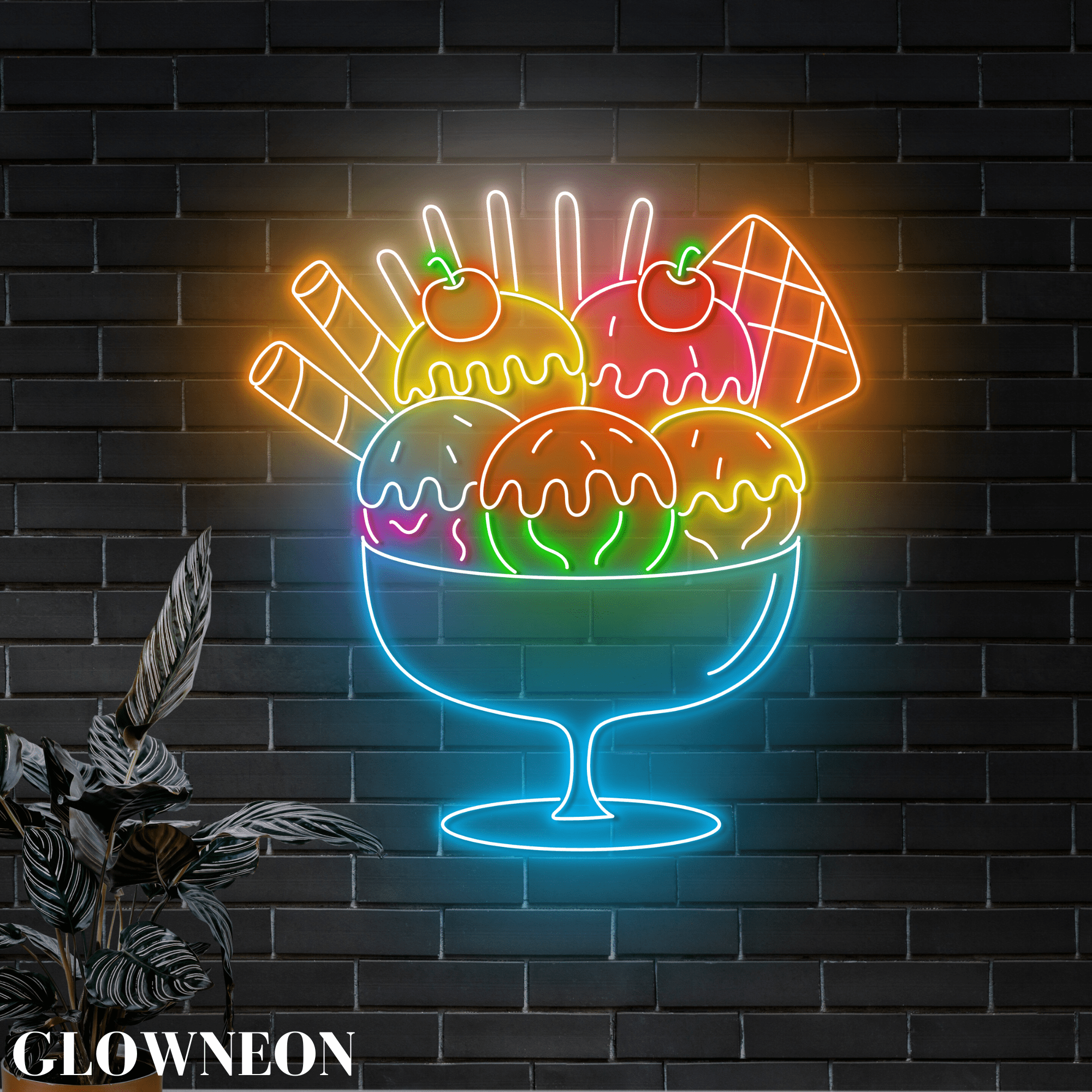 Glowneon Large Ice Cream Bowl Led Sign, Ice Cream Dessert Shop Decor ...