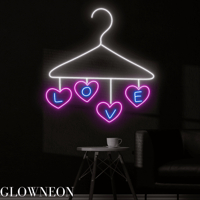 Glowneon Laundry Love Neon Sign, Clothes Hanger Led Sign, Laundry Art ...