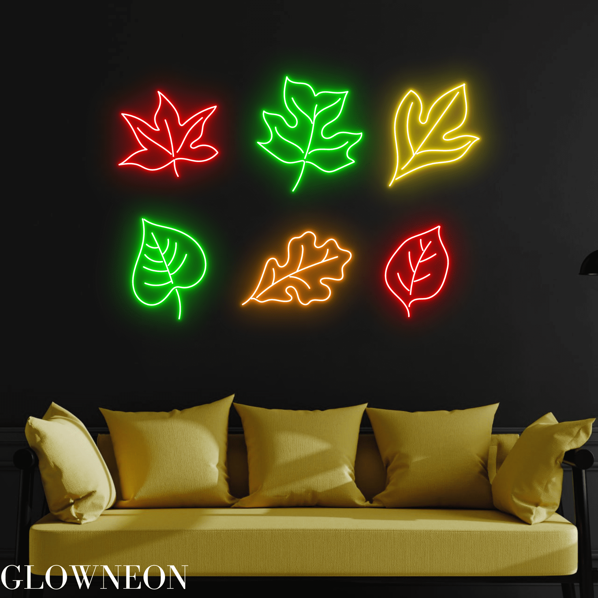 Glowneon Leaves Neon Sign, Maple Monstera Green Leaves Wall Led Light ...