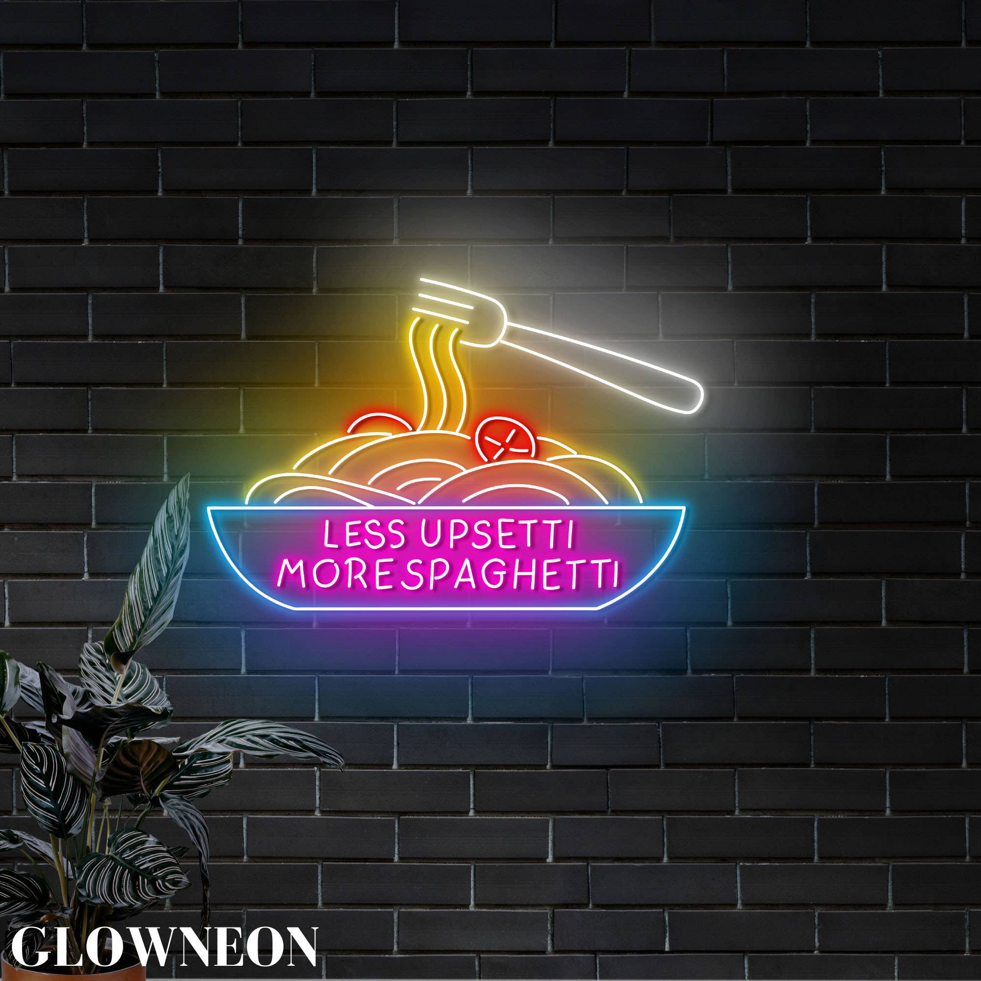 Glowneon Less Upsetti More Spaghetti Wall Led Light, Pasta Shop Decor ...