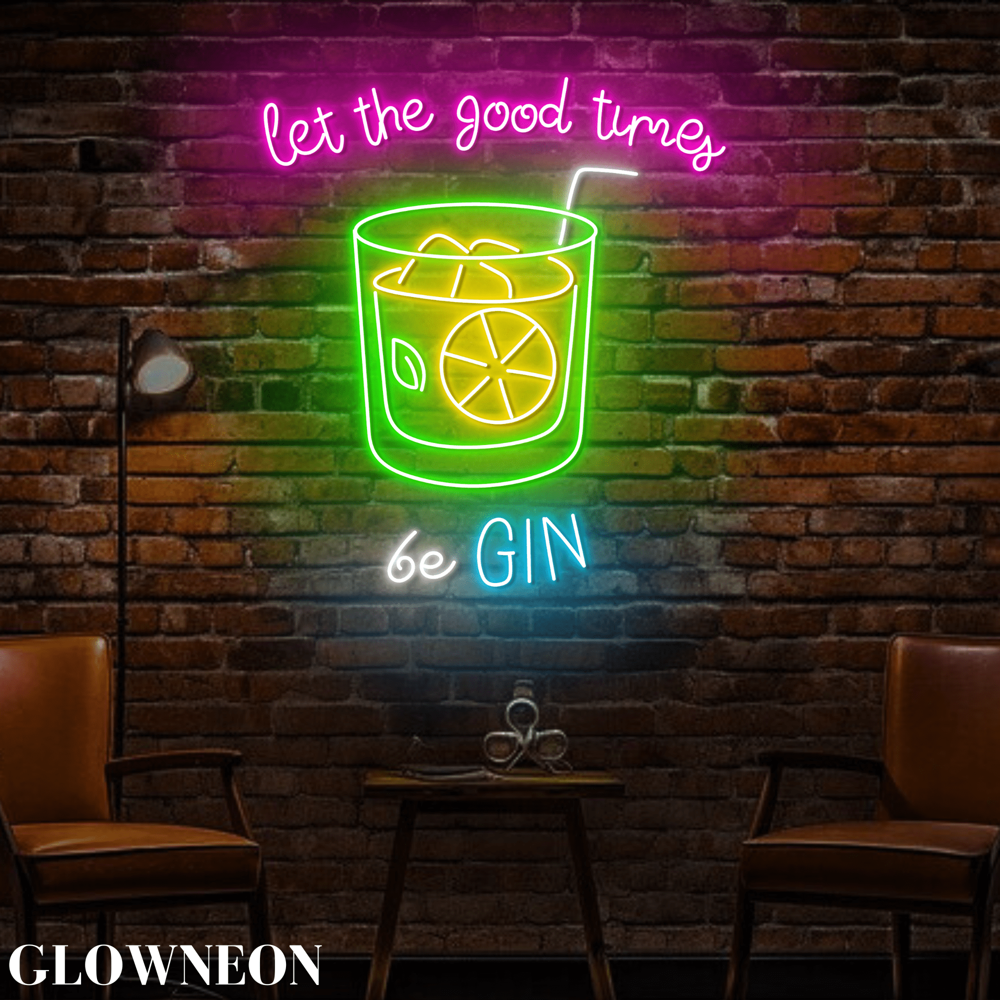 Glowneon Let The Times Begin Neon Sign, Gin Cocktail Bar Led Wall Art ...