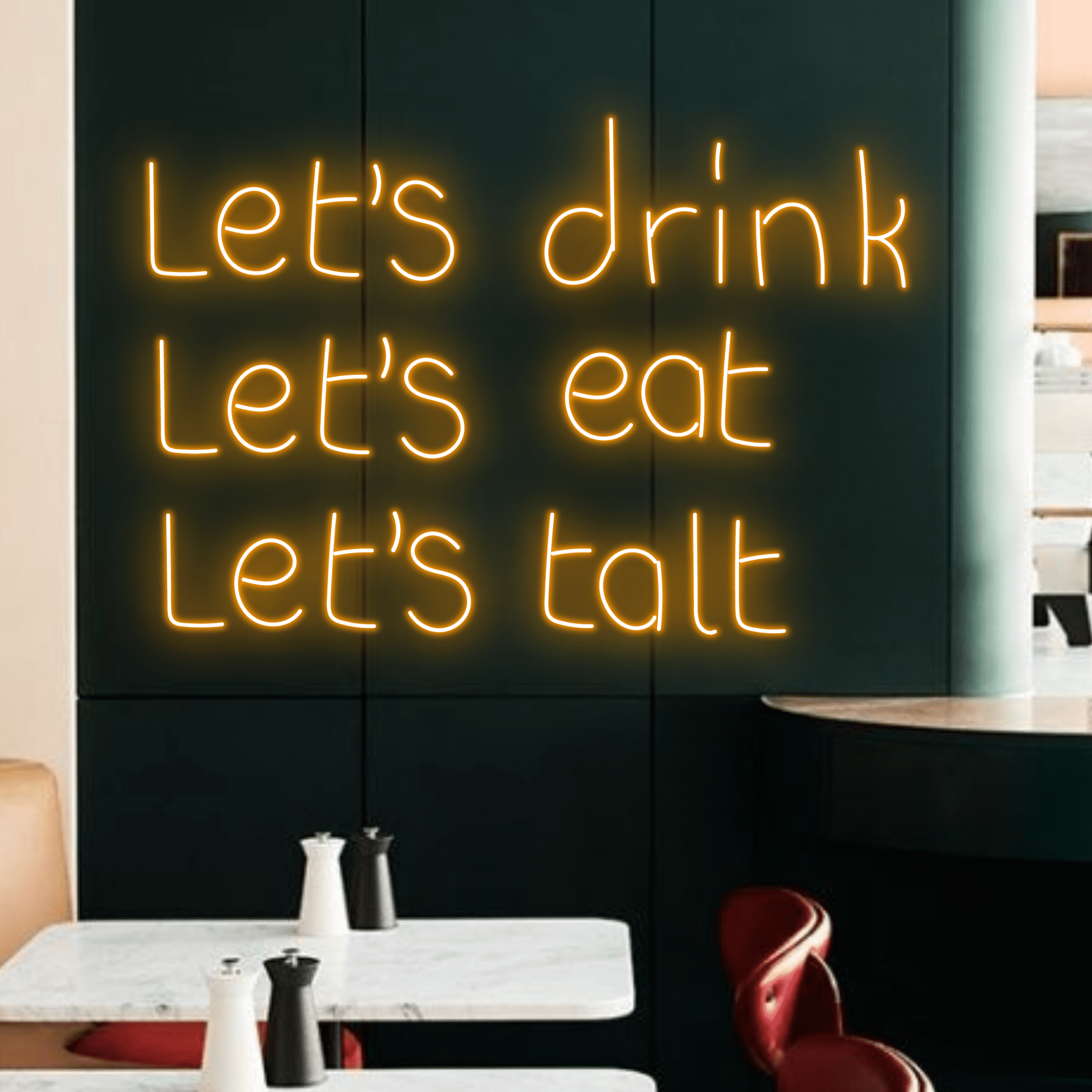 Glowneon Let's Drink, Let's Eat, Let's Talk Neon Sign, Wall Art Decor ...