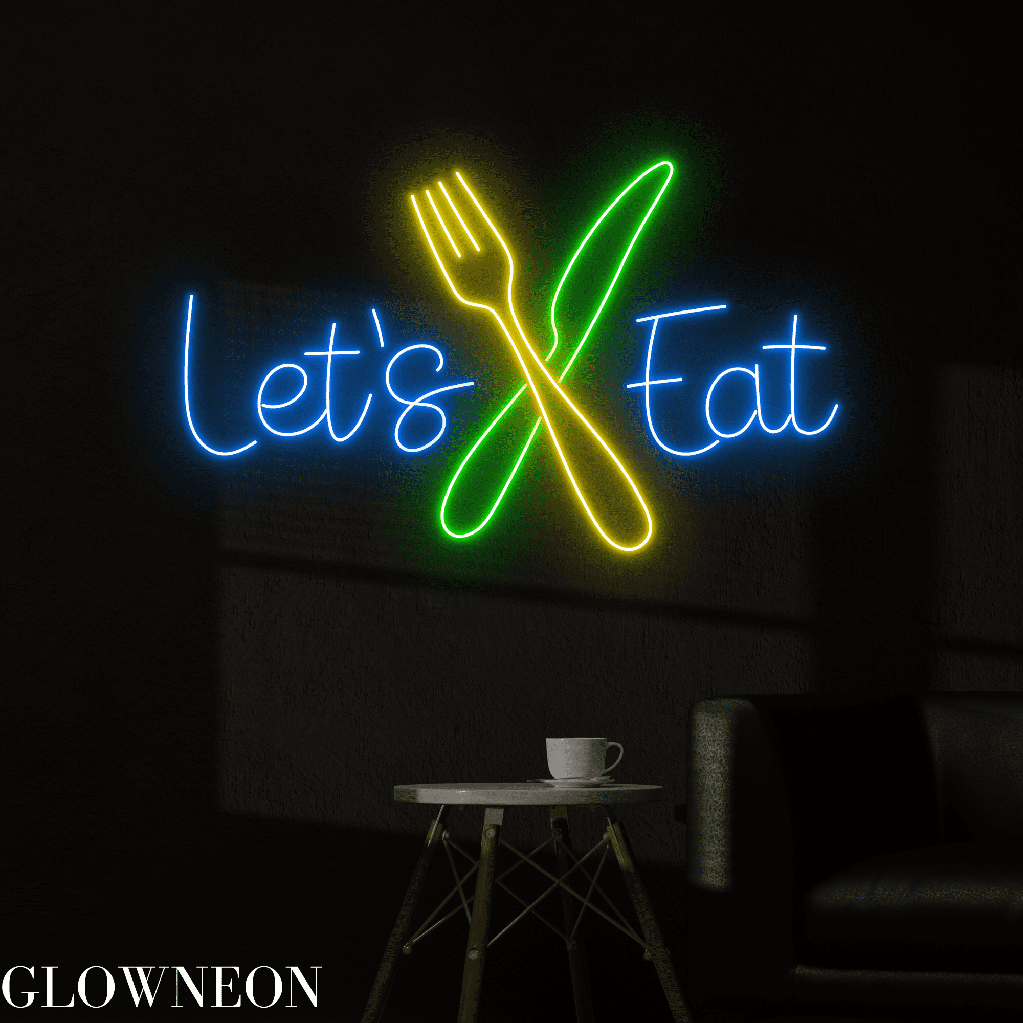 Glowneon Let's Eat Neon Sign, Restaurant Led Sign, Kitchen Wall Decor ...