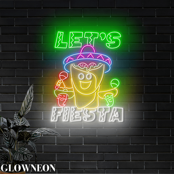 Glowneon Let's Fiesta Mexican Tacos Led Sign, Taco Shop Neon Wall Art ...