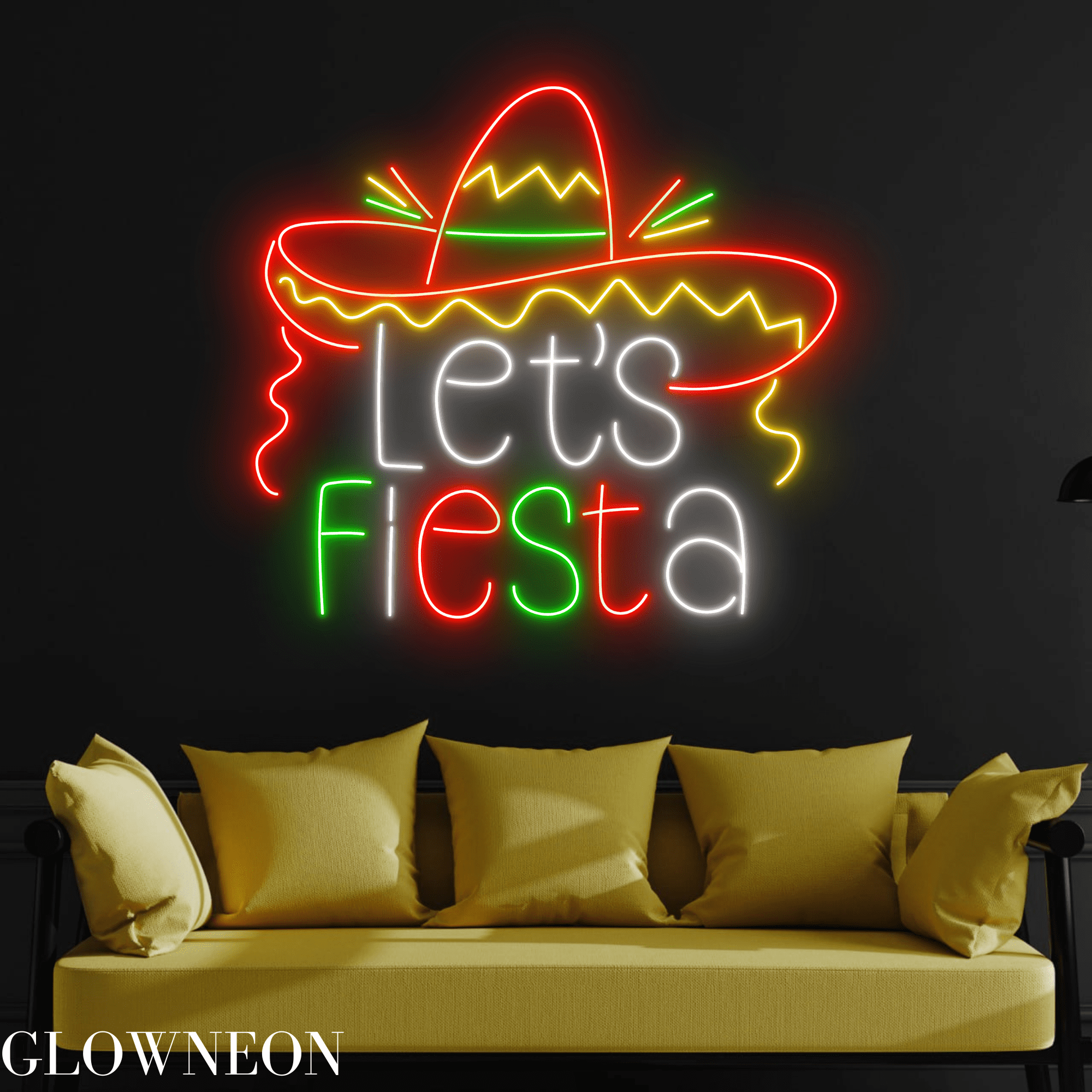 Glowneon Let's Fiesta Neon Sign, Mexican Fiesta Home Bar Led Light ...