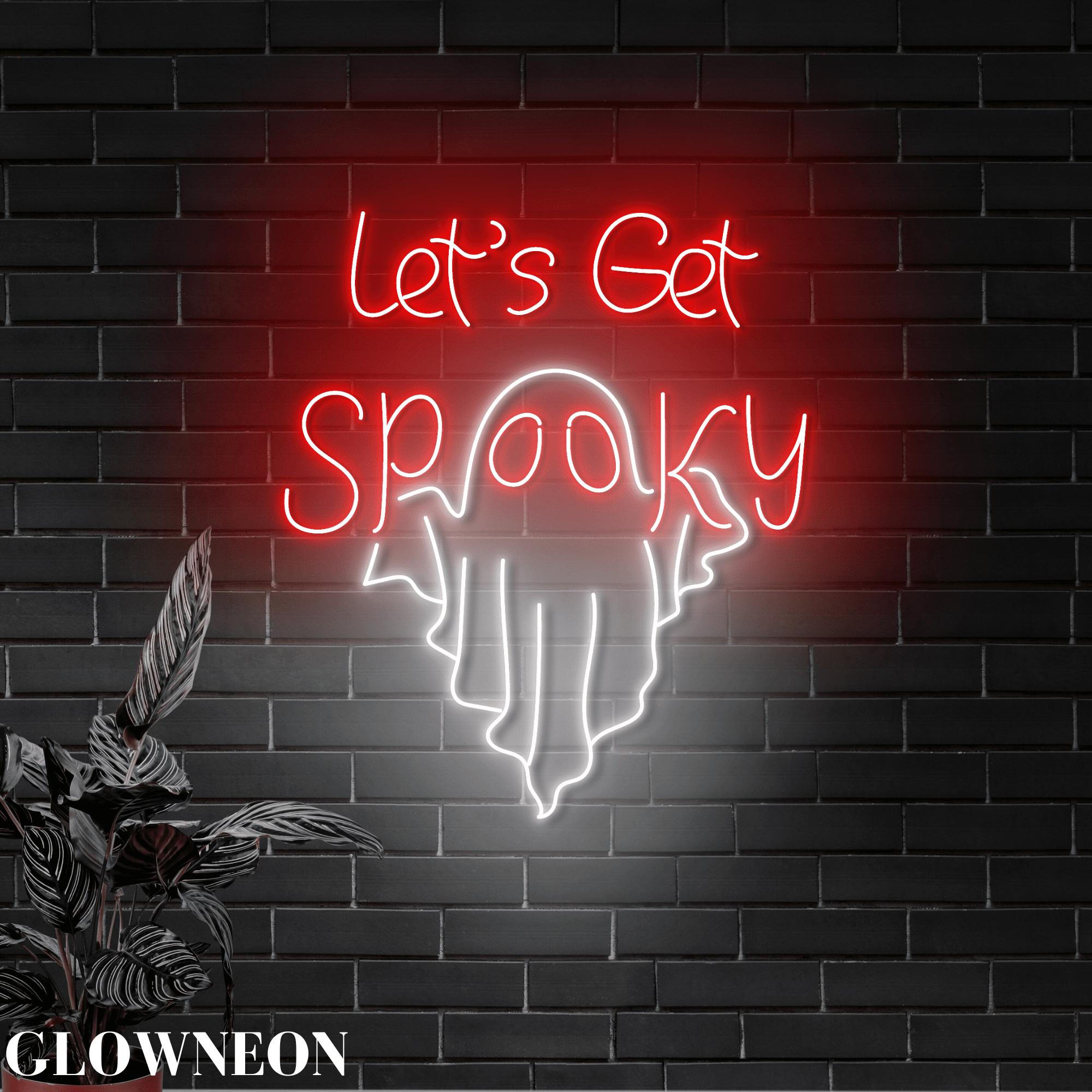 Glowneon Let's Get Spooky Neon Wall Decor, Ghost Halloween Scary Sign ...