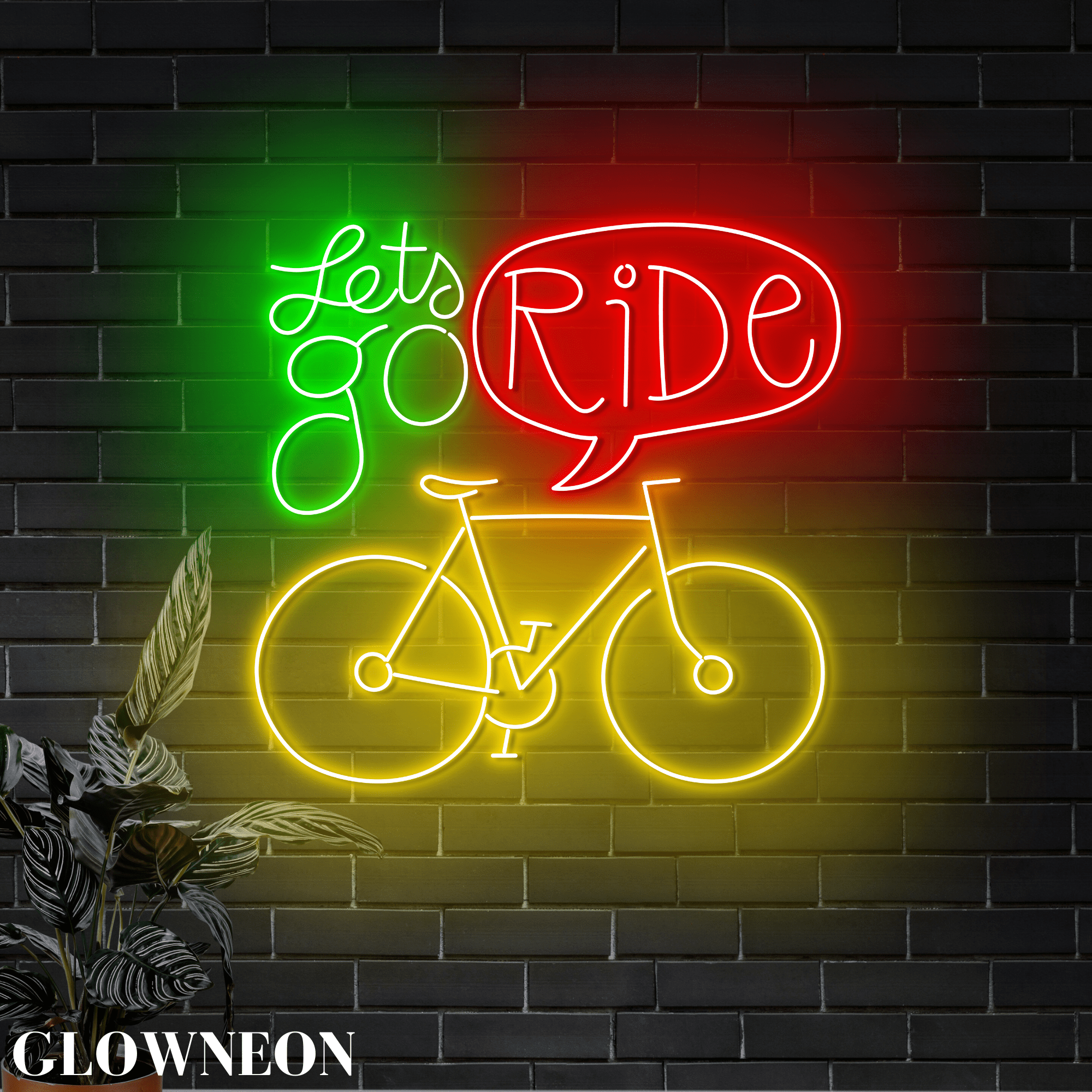Glowneon Let's Go Ride Neon Light Up, Bicycle Shop Led Wall Art Decor ...