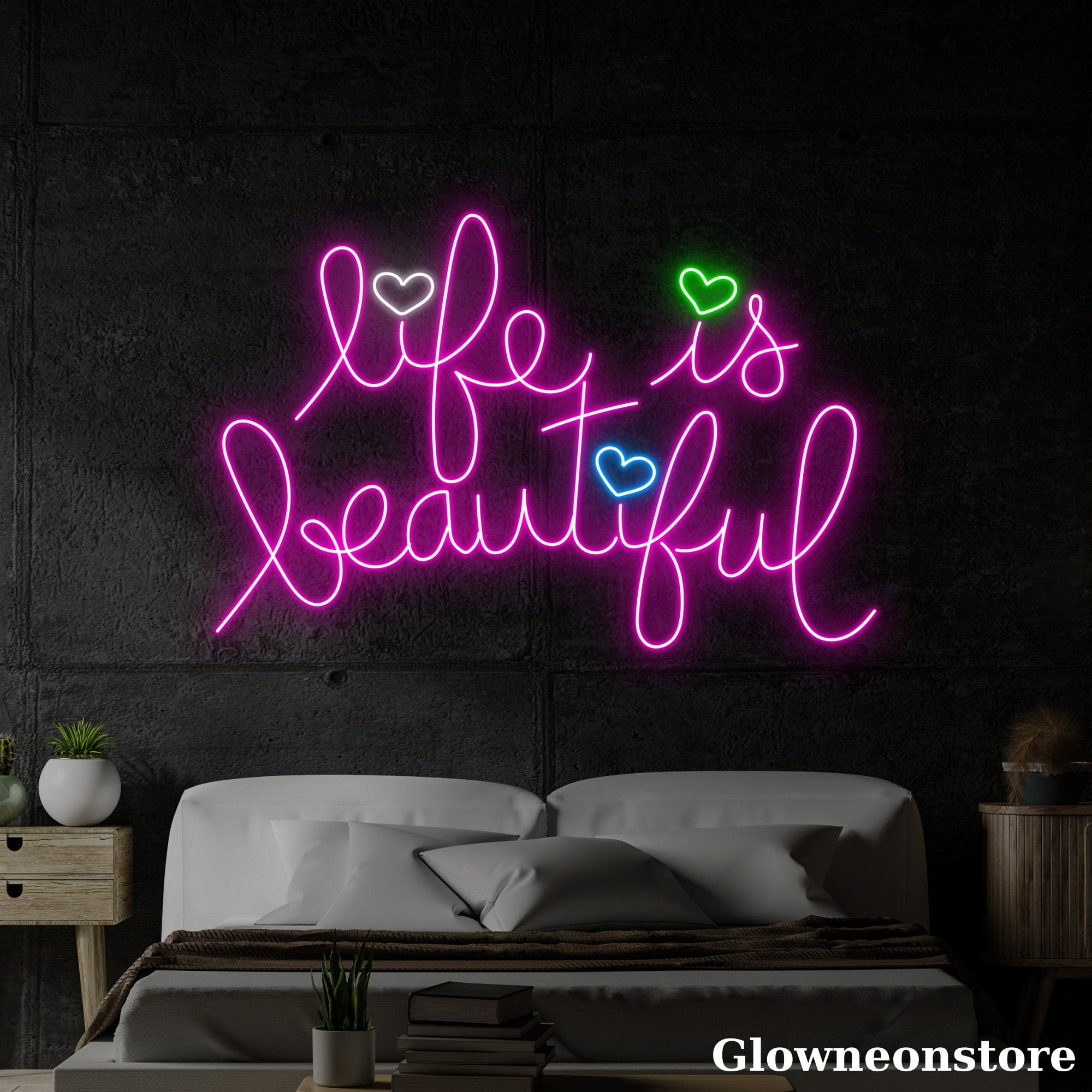 Glowneon Life Is Beautiful Neon Sign Inspiration Quote Sign
