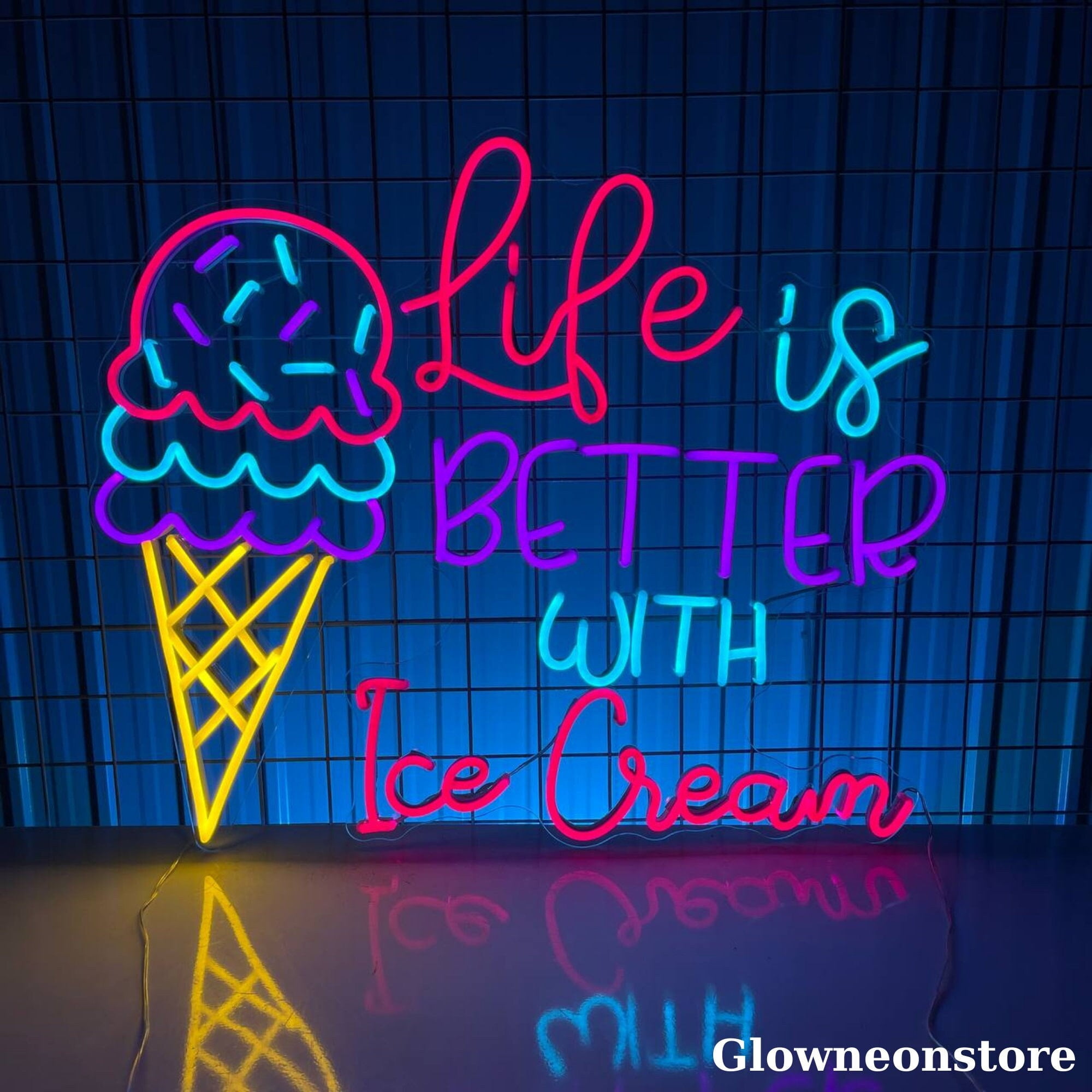 Glowneon Life Is Better With Ice Cream Neon Sign, Ice Cream Led Sign ...