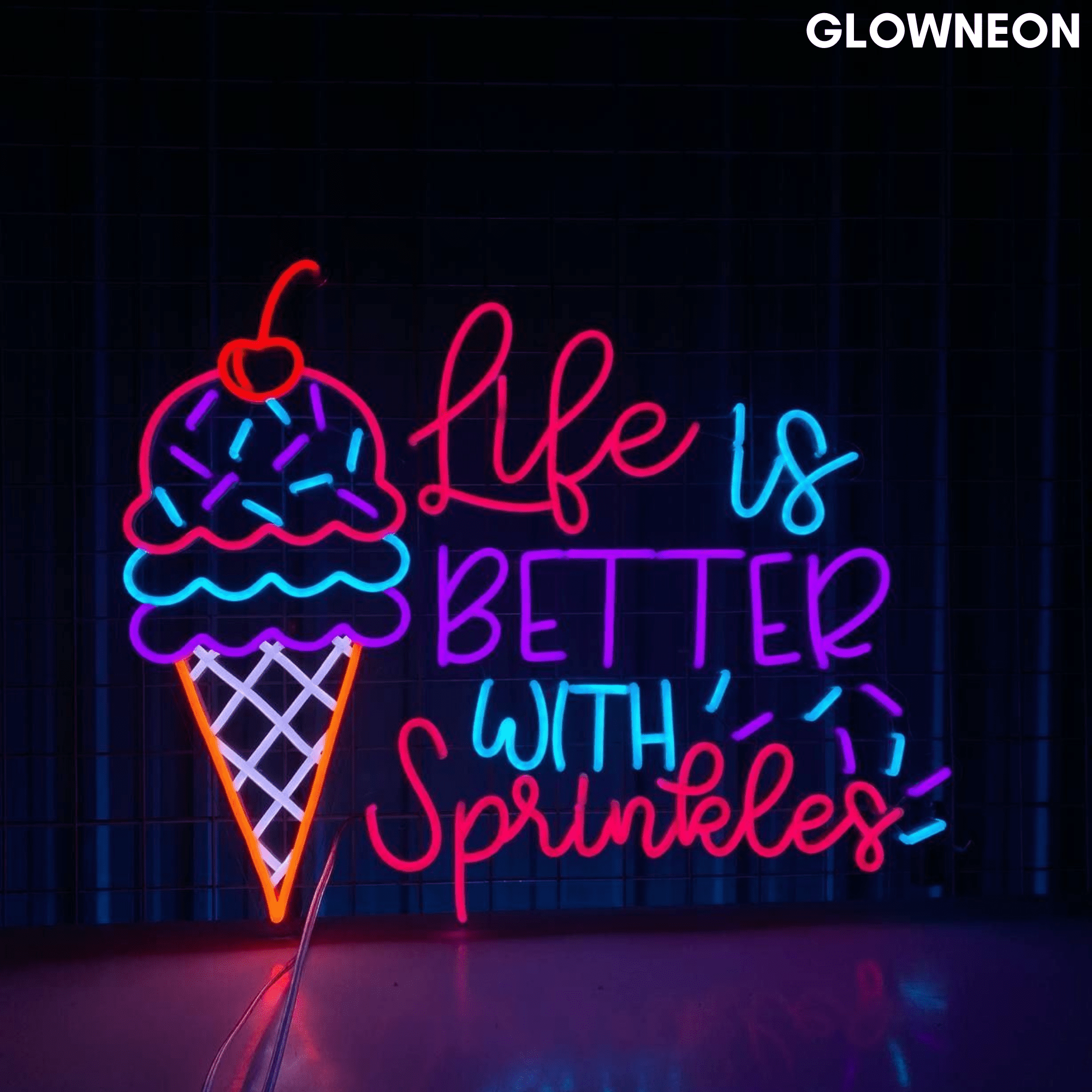Glowneon Life Is Better With Sprinkles Neon Sign, Ice Cream Led Decor ...