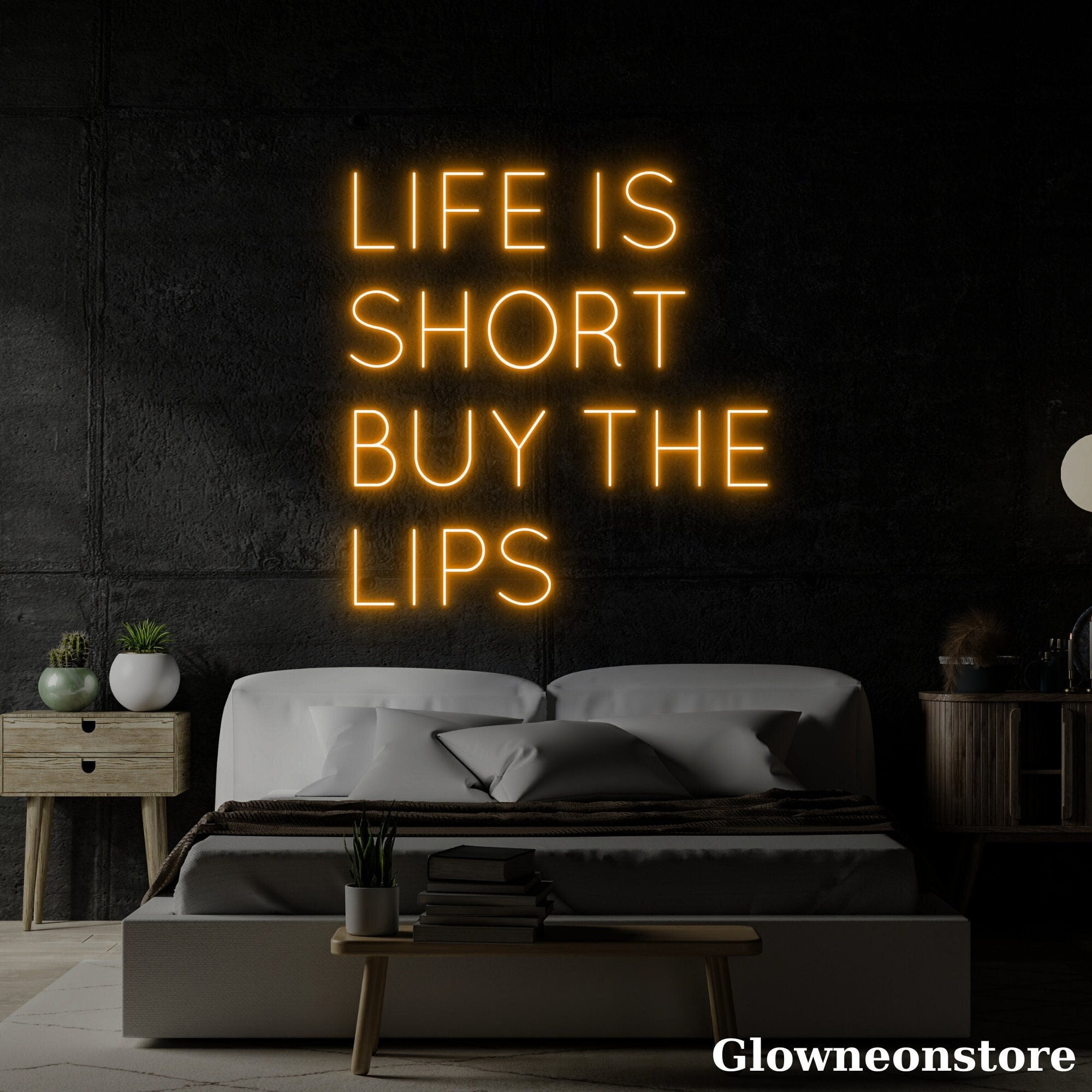 Glowneon Life Is Short Buy the Lips Neon Sign, Motivation Quotes Neon ...