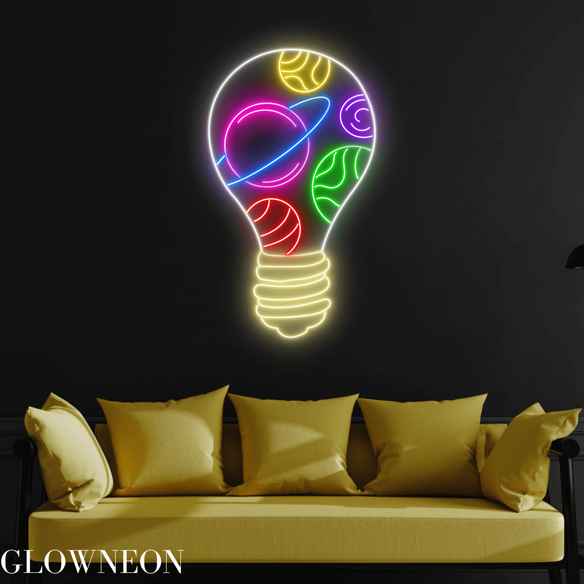 Glowneon Light Bulb Universe Neon Sign, Universe Led Sign, Planet Art ...