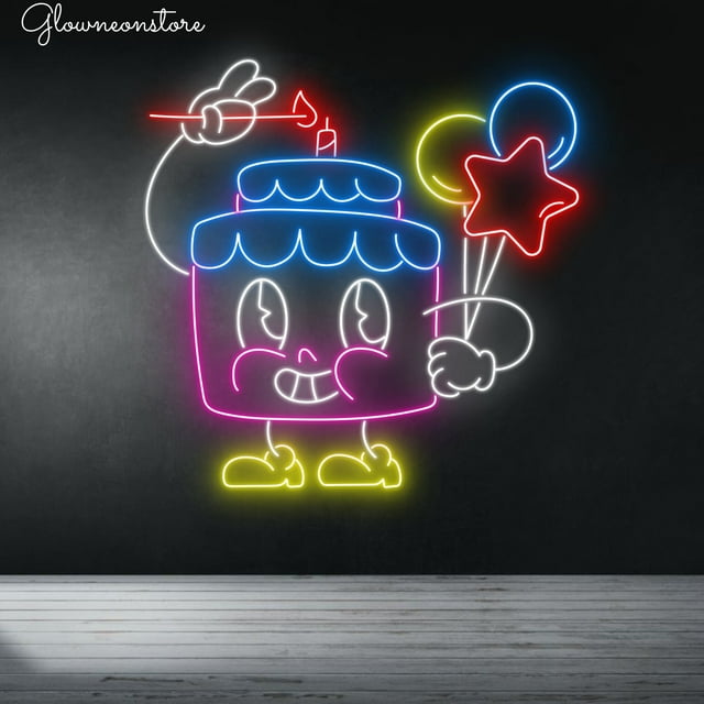Glowneon Light Candles Birthday Cake Neon Sign, Light Candles Cake Led ...