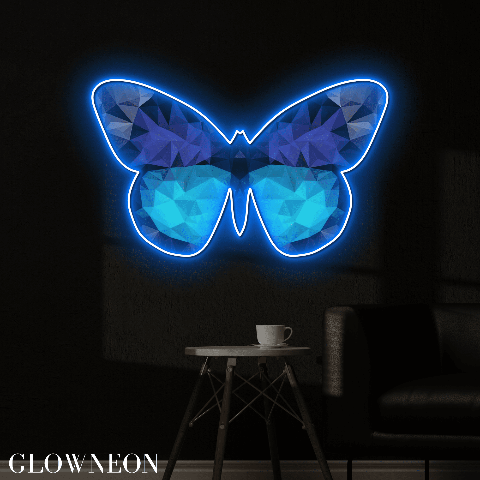 Glowneon Light Up Bedroom With Neon Blue Butterfly Geometric Acrylic ...