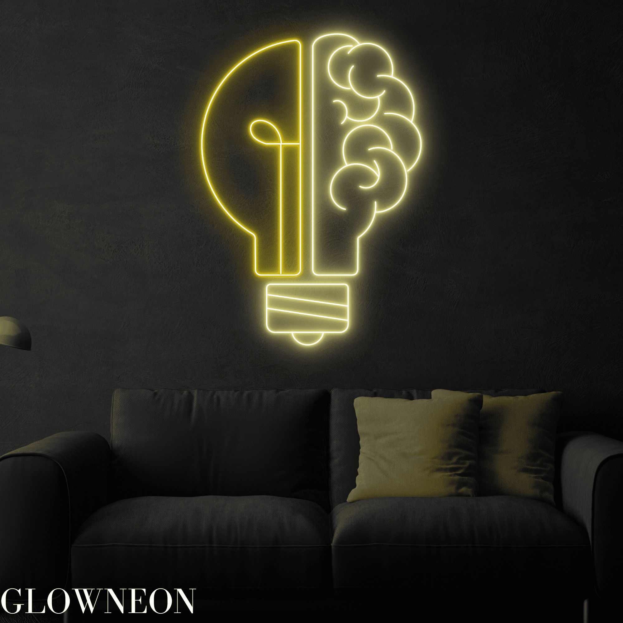 Glowneon Lighting Brain Neon Sign, Lighting Brain Wall Art Led Light ...