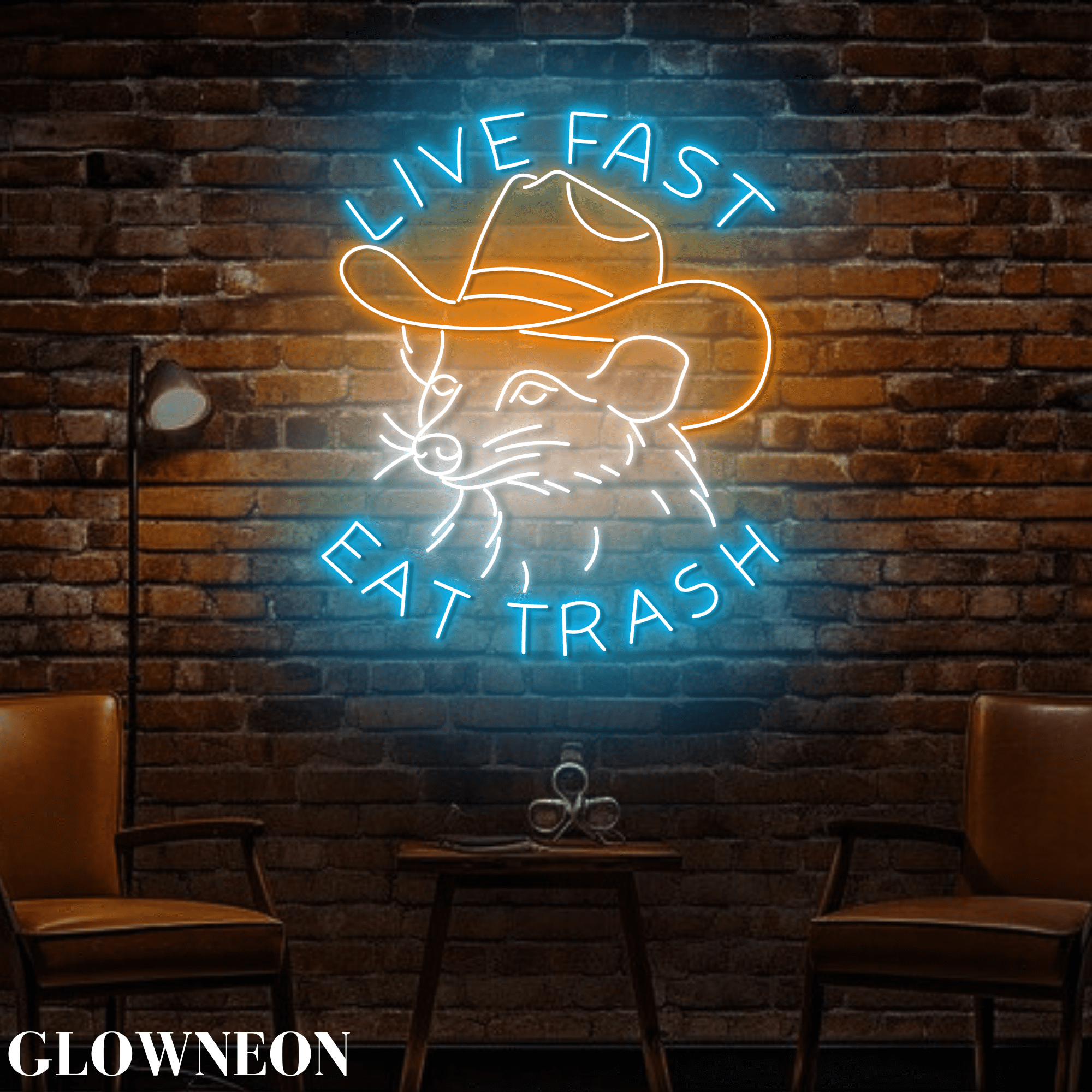 Glowneon Live Fast Eat Trash Led Sign, Cowboy Opossum Wall Neon Decor ...