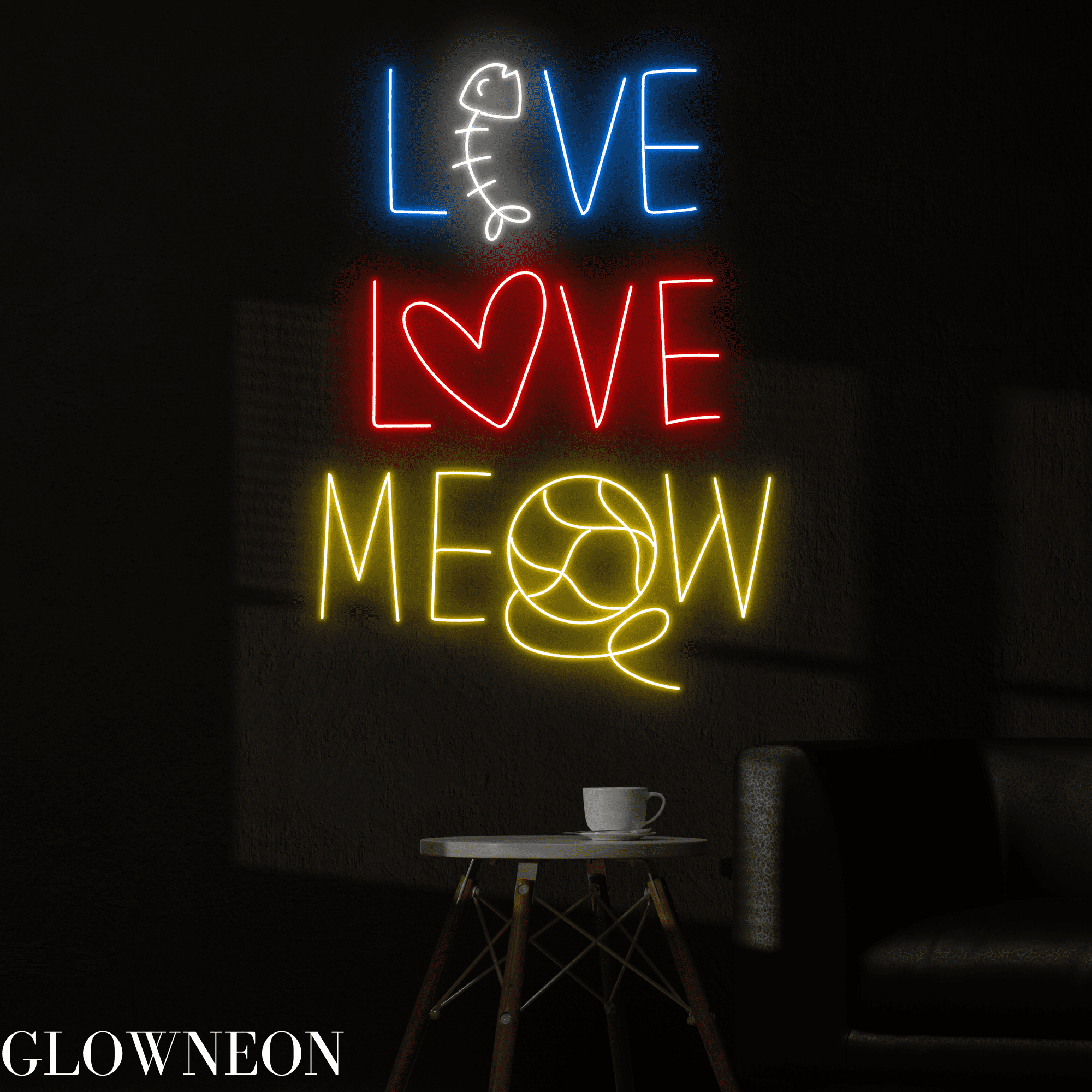 Glowneon Live Love Meow Neon Sign, Cat Led Sign, Gifts For Cat Lovers ...