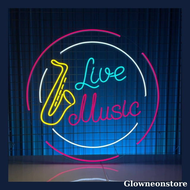 Glowneon Live Music Neon Sign, Music Led Sign, Saxophone Light, Music ...