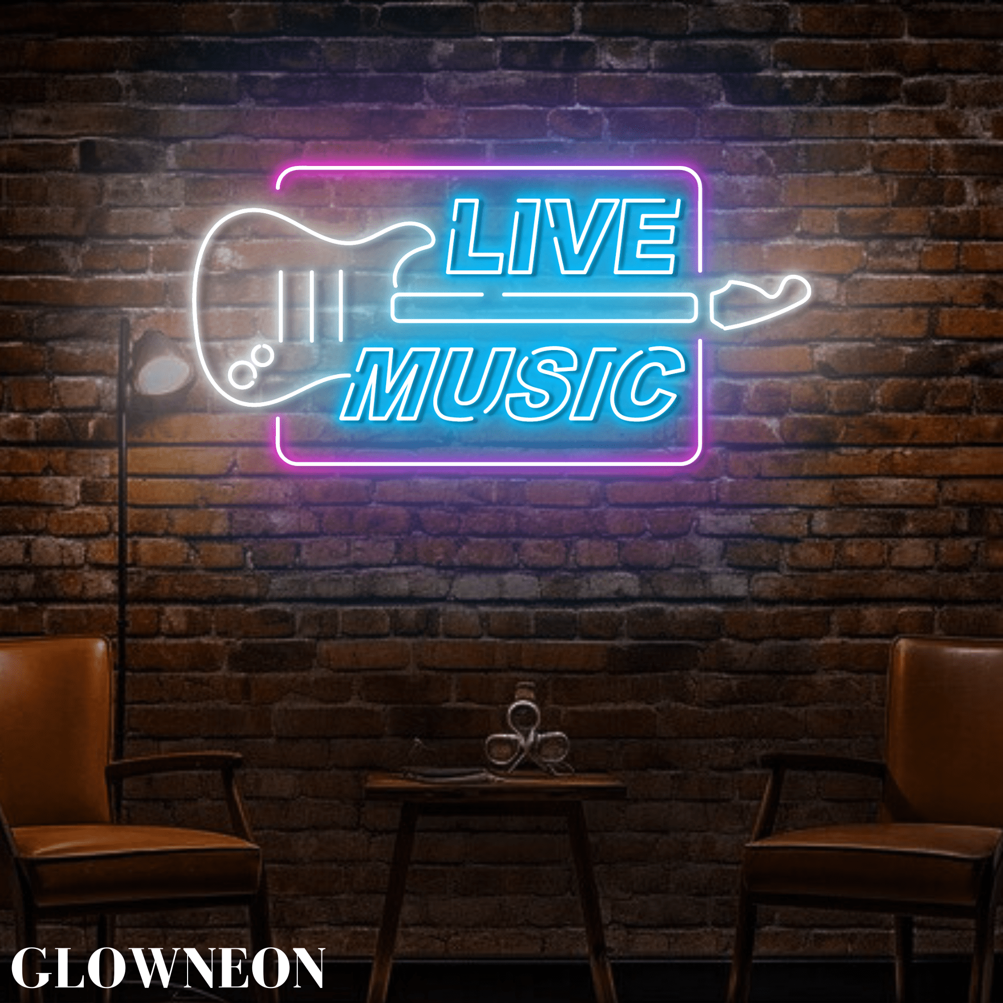 Glowneon Live Music Wall Art, Guitar Music Neon Sign, Music Club Sign ...