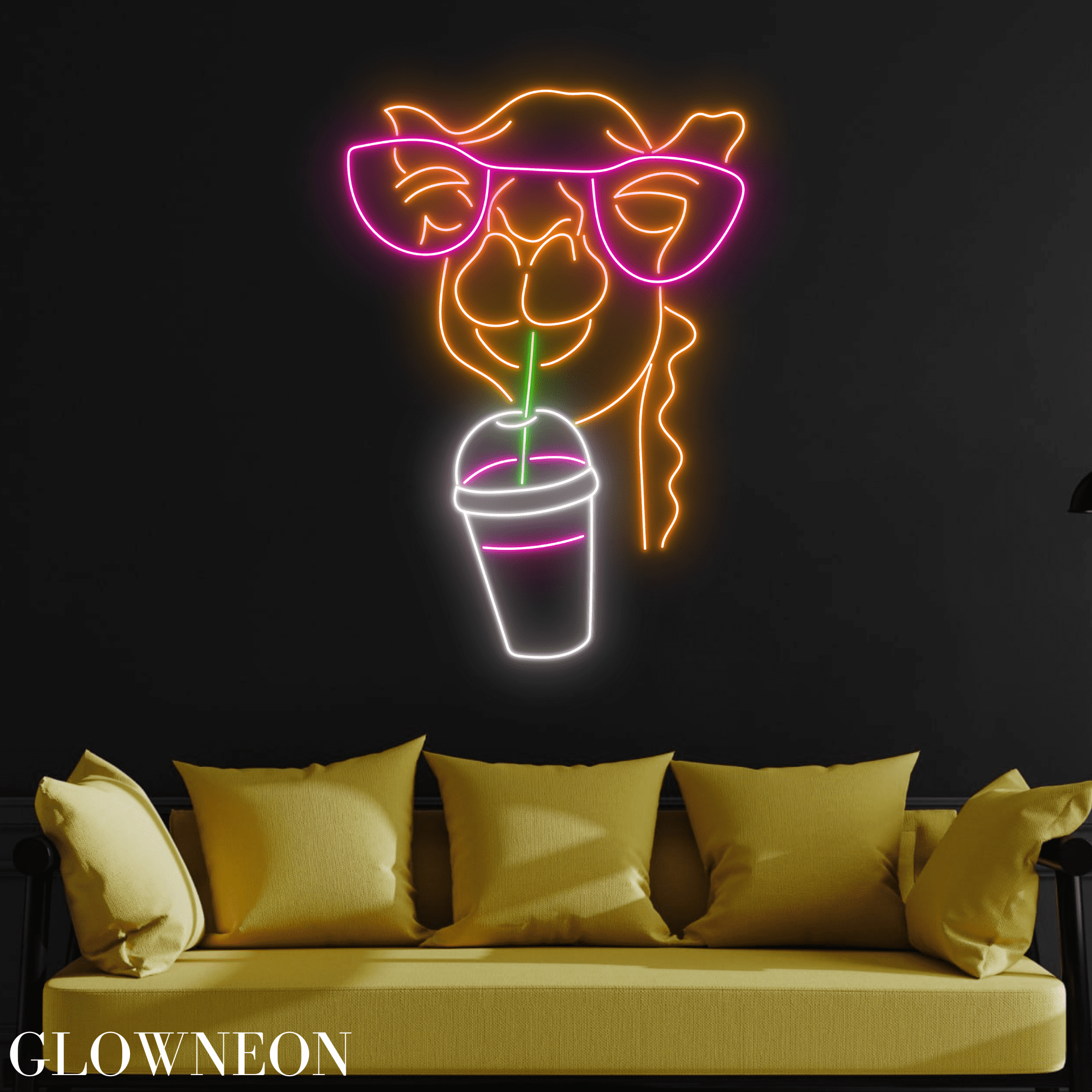 Glowneon Llama Drinks Juice Wall Led Decor, Cute Llama Juice Shop Art ...