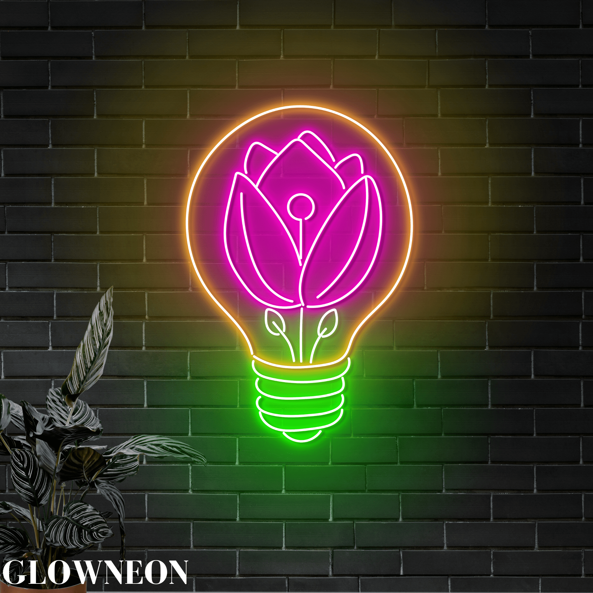 Glowneon Lotus Light Bulb Neon Sign, Light Bulb Lotus Led Wall Decor ...