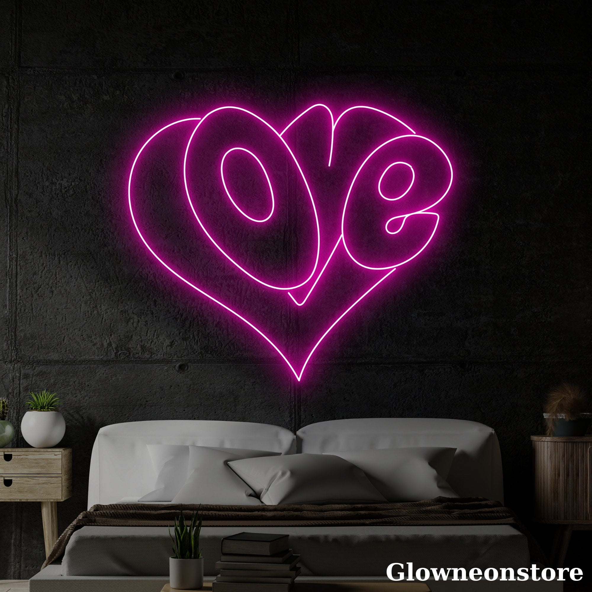 Glowneon Love Heart Art Neon Sign, Love Heart Led Light, Handmade Love ...