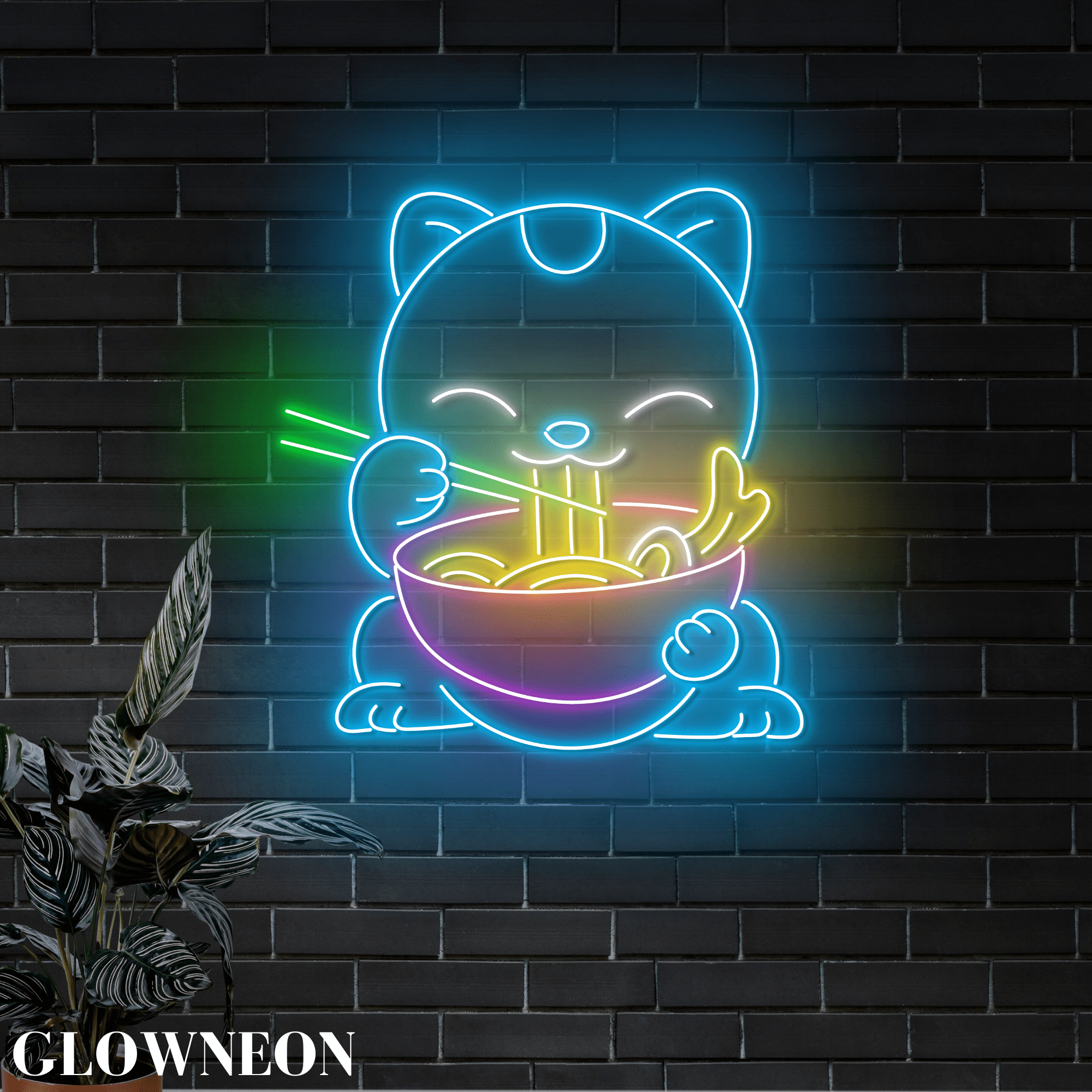 Glowneon Lucky Cat Eat Ramen Noodle Neon Sign, Japan Ramen Shop Decor ...