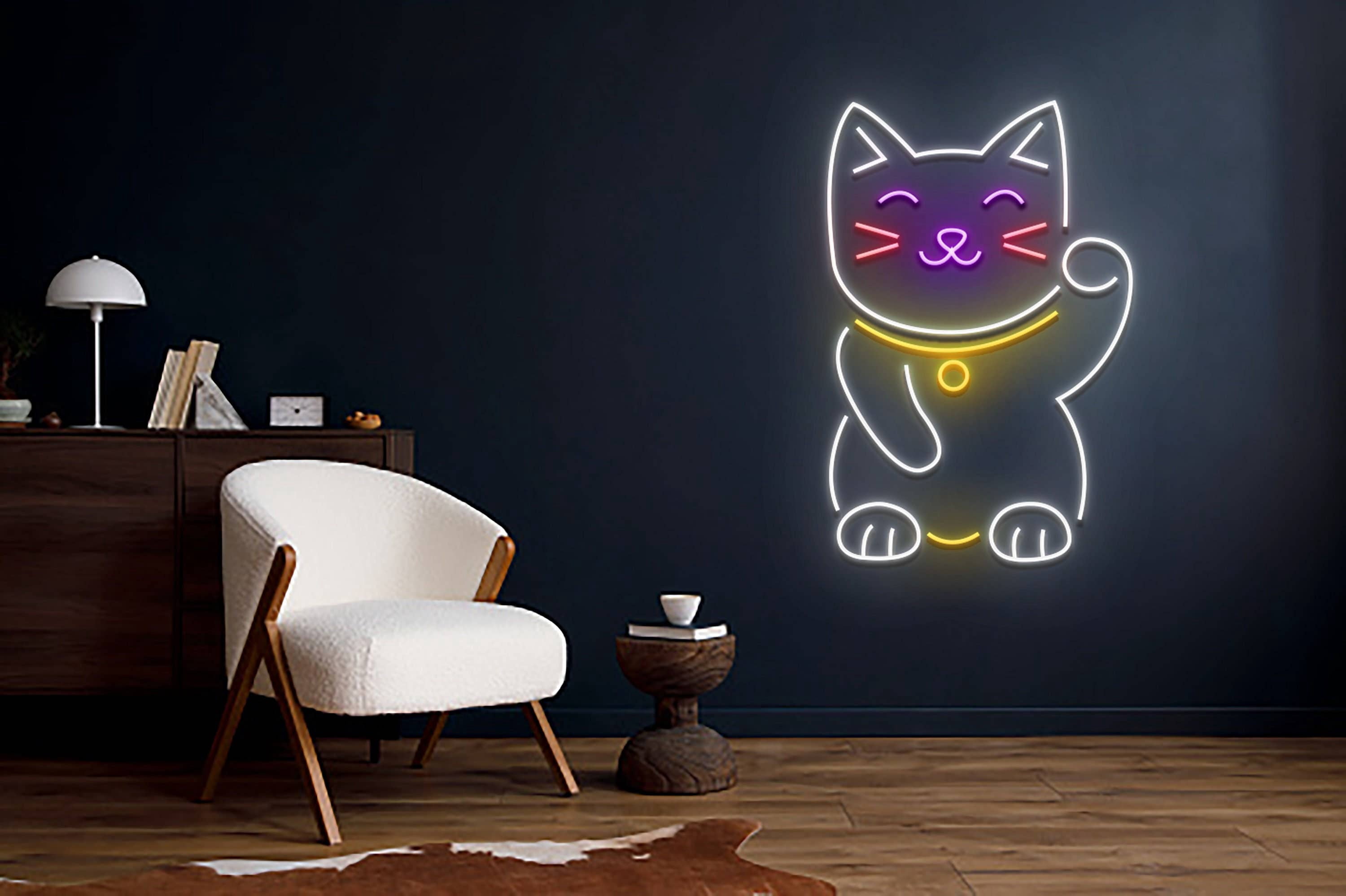 Glowneon Lucky Cat Welcome Neon Signboard, Shop Store Entrance Decor ...