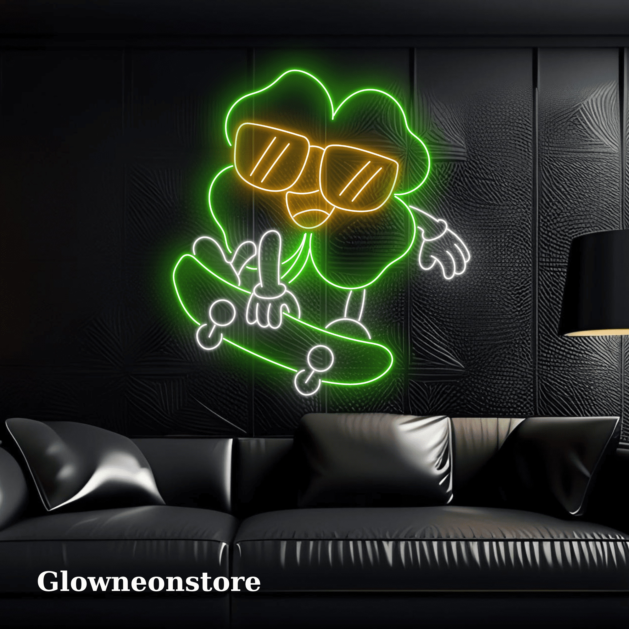 Glowneon Lucky Leaf Skateboarding Neon Sign, Four Clover Skate Sign ...