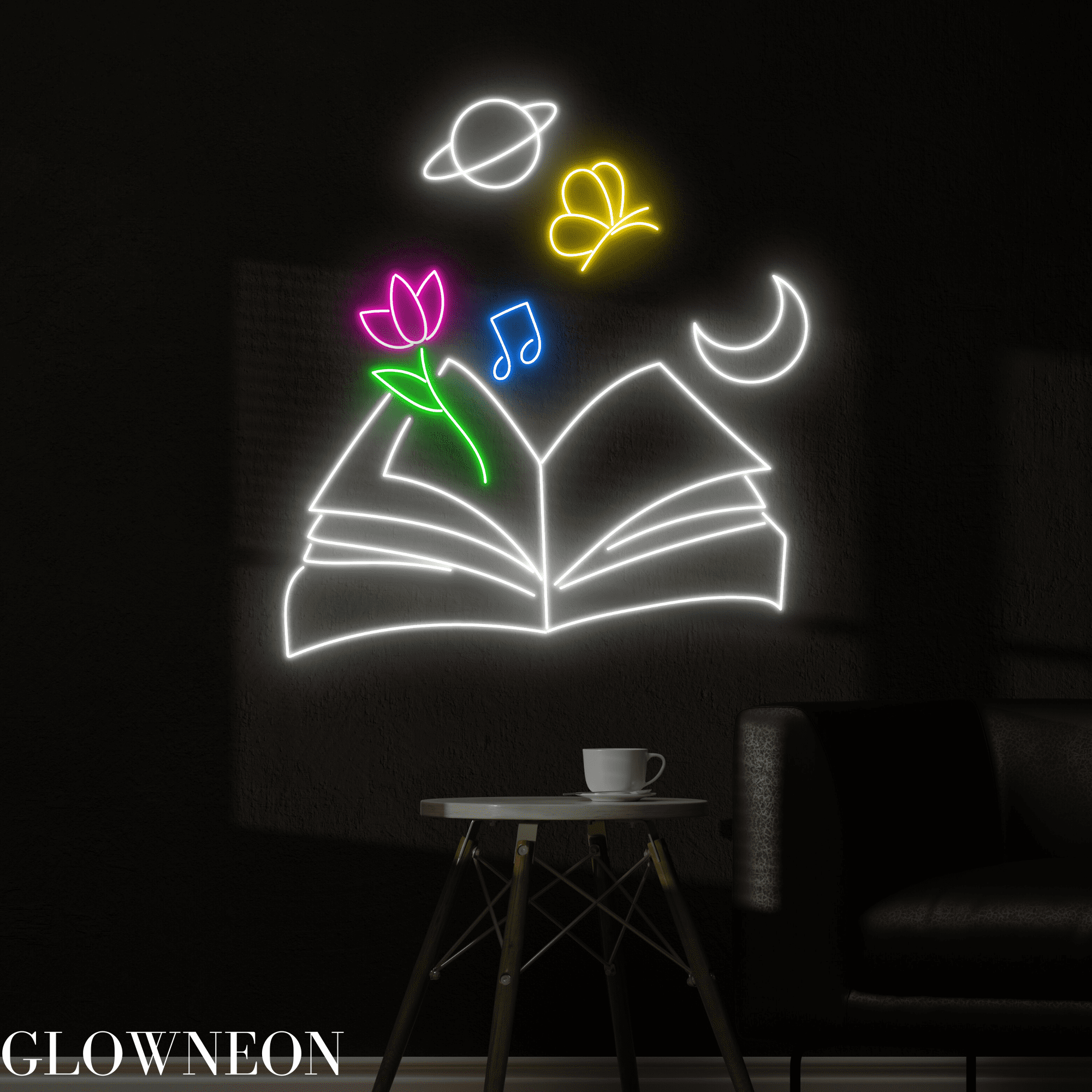 Glowneon Magic Book Neon Sign, Bookworm Led Sign, Book Store Wall Art ...