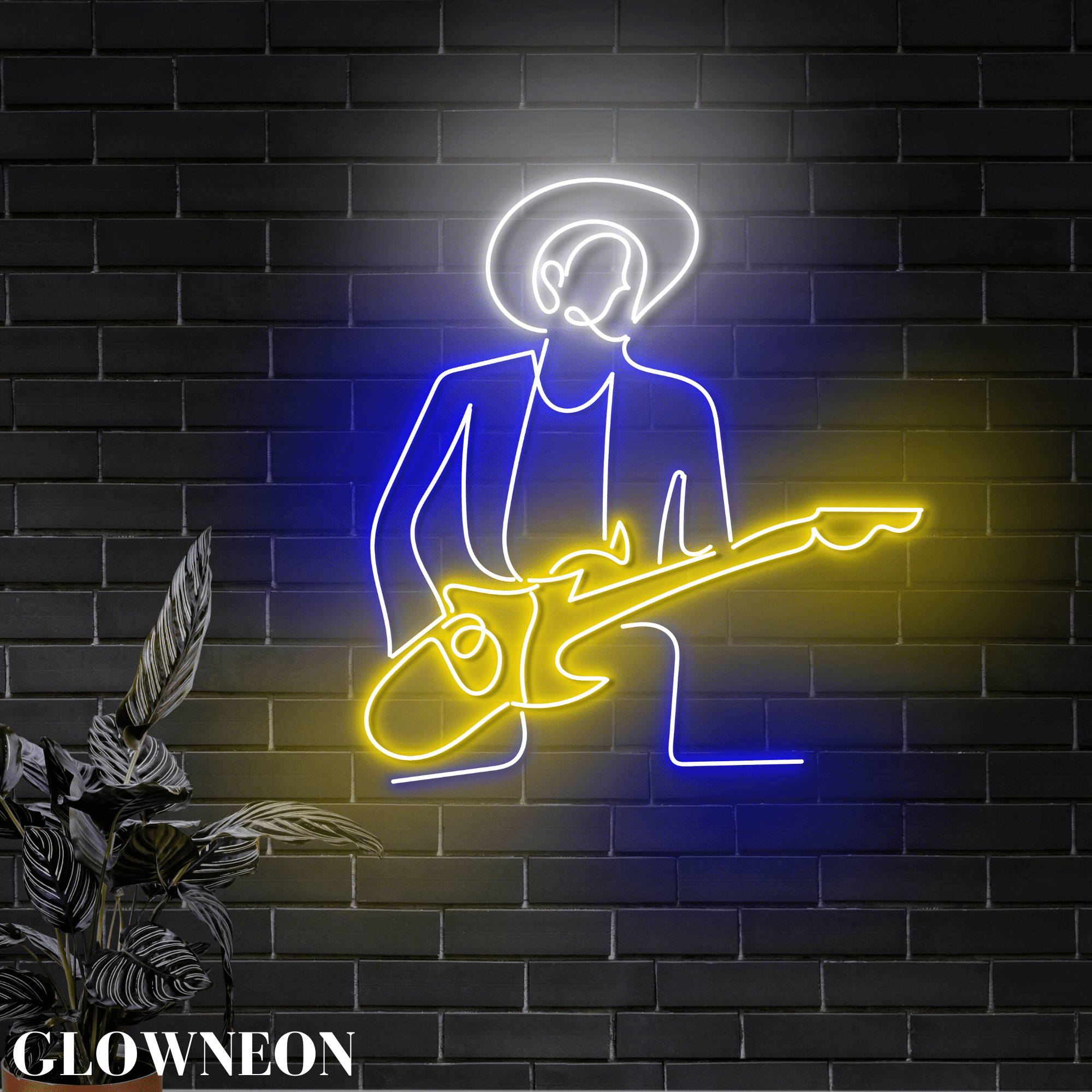 Glowneon Man Guitarist Neon Wall Art, Guitar Music Bar Led Wall Decor ...