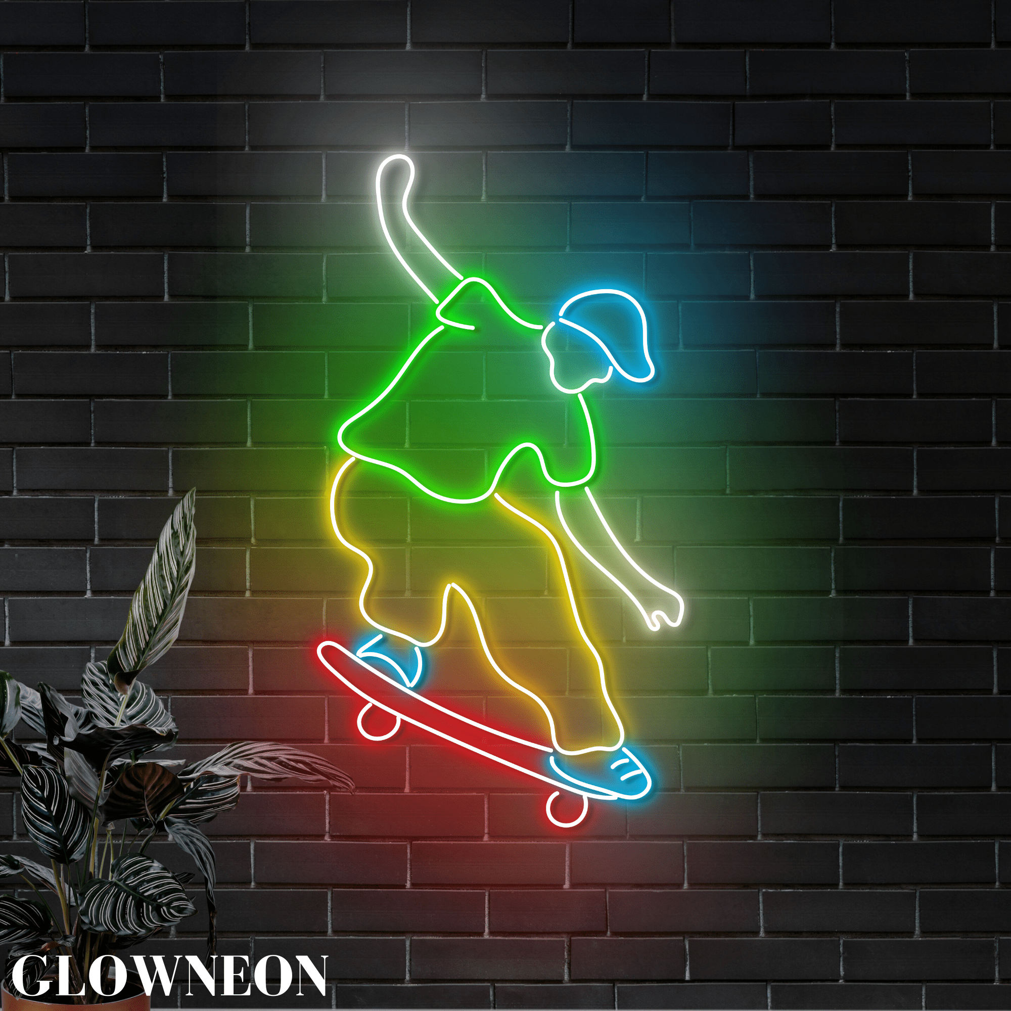 Glowneon Man Skating Neon Wall Decor, Skating Home Club Led Wall Art ...