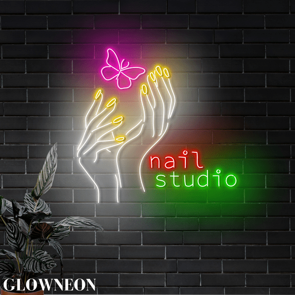 Glowneon Manicure Salon Neon Wall Art, Open Nail Studio Wall Led Sign ...