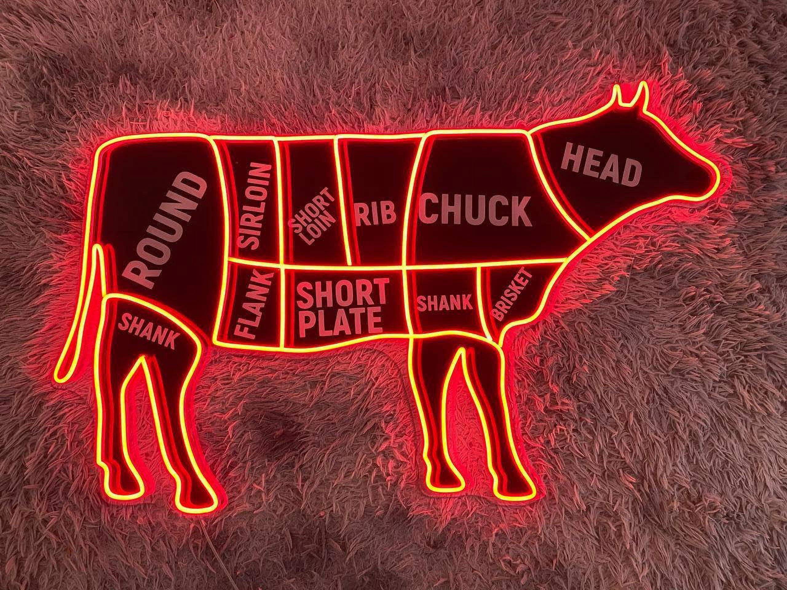 Glowneon Map Beef Steak Cuts Cow Neon Print Sign, Beef Map Cow Neon ...